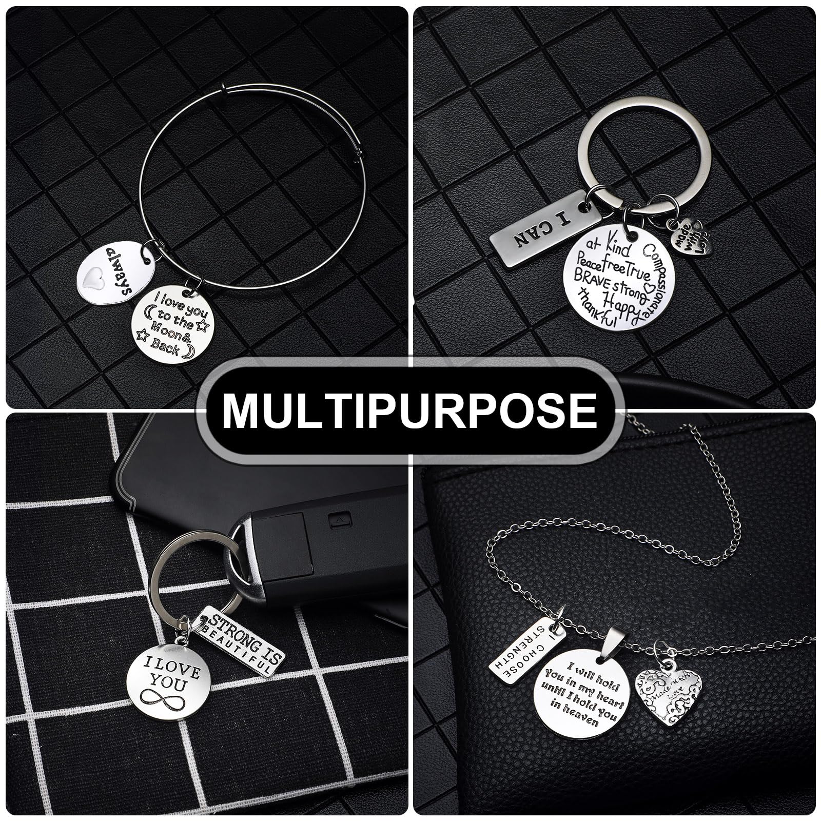 Hicarer 259 Pieces Inspirational Motivational Keychains Charms Bulk Keychains Inspirational Words Charms with Open Jump Rings Key Rings for Various DIY Necklaces, Bracelets