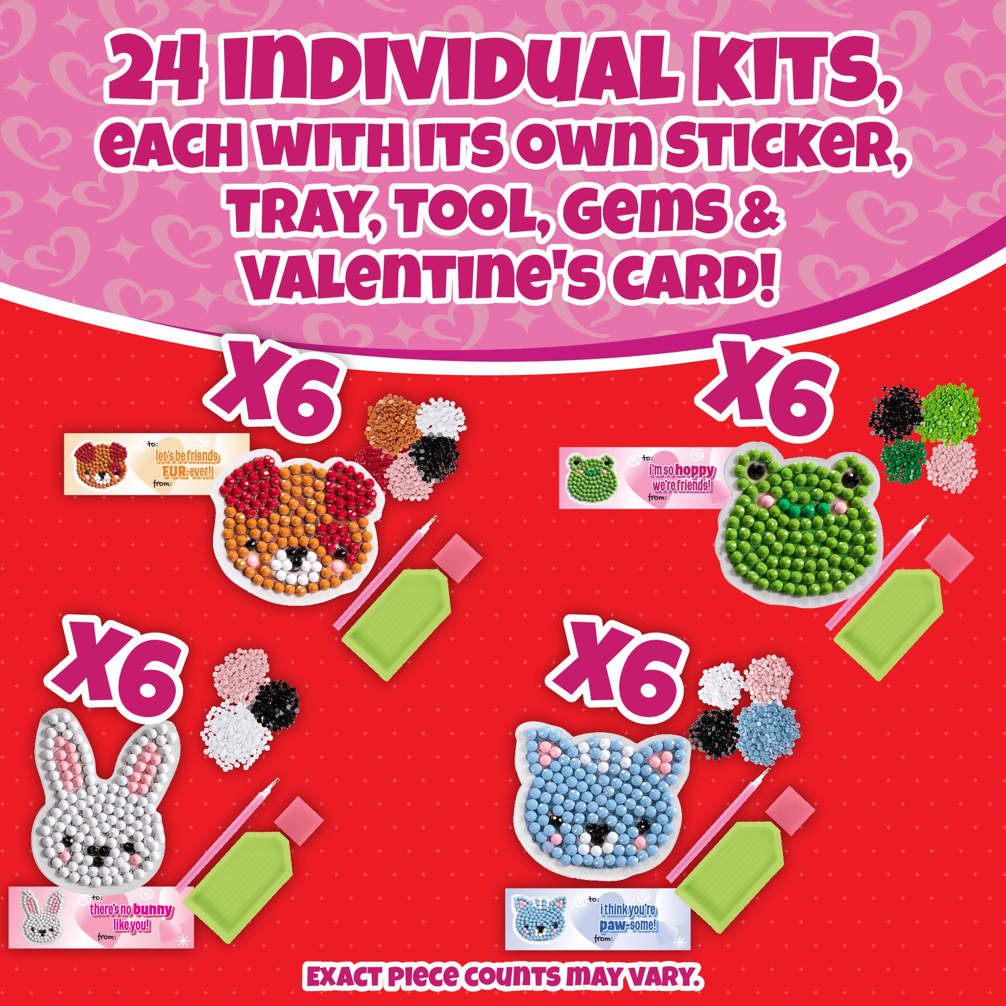 Kids Valentine's Day Cards - Pet Buddies Diamond Painting Kits (24ct)- Each Valentines Card Includes Pet Animal Gem Craft Activity & Sticker- Make Classroom School Exchange Gifts Fun for Boys & Girls