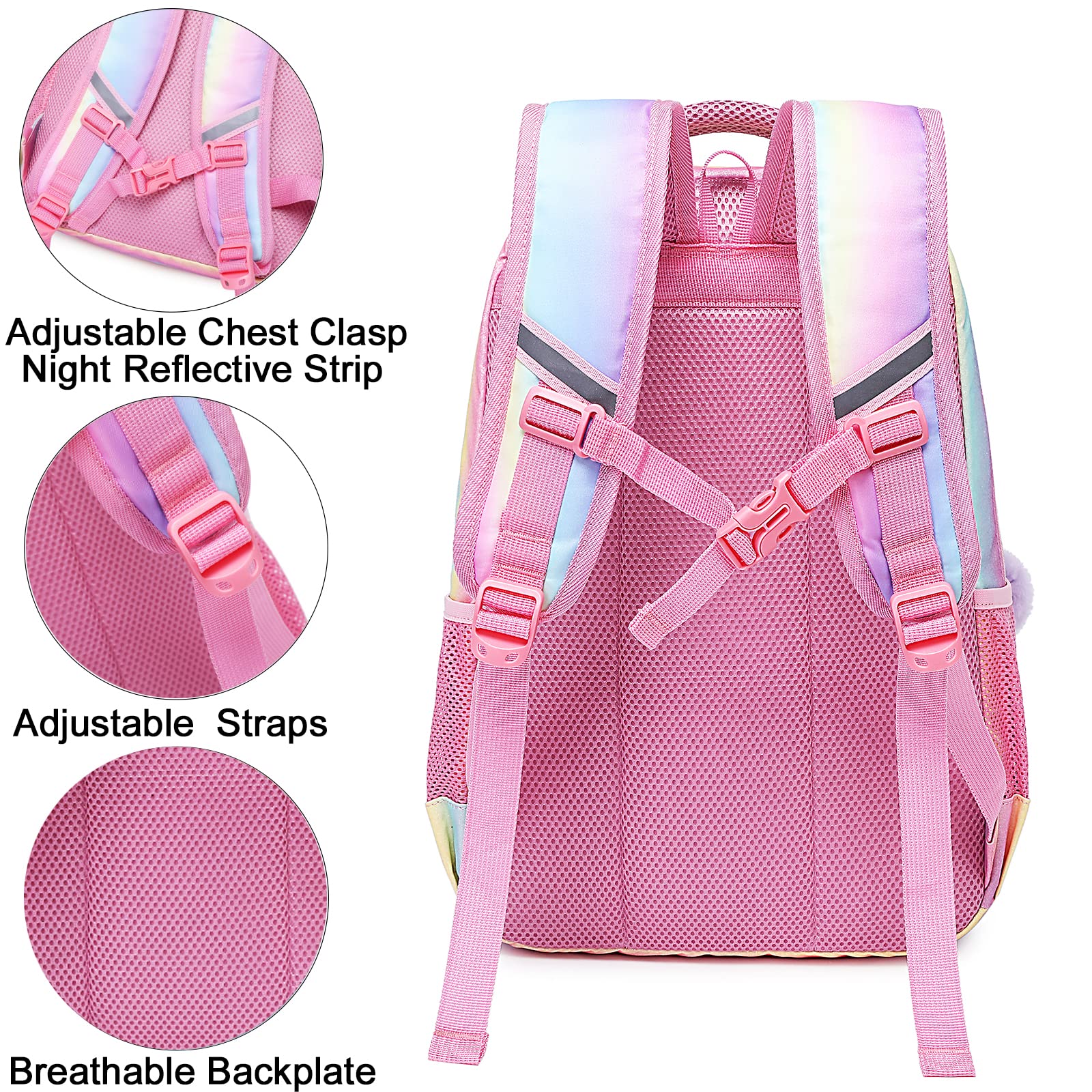 Meisohua Kids School Rainbow Glitter Backpack with Lunch Bag Girls Preschool Backpack 3 in 1 School Bag Set Daypack Bookbag (Bling Set)
