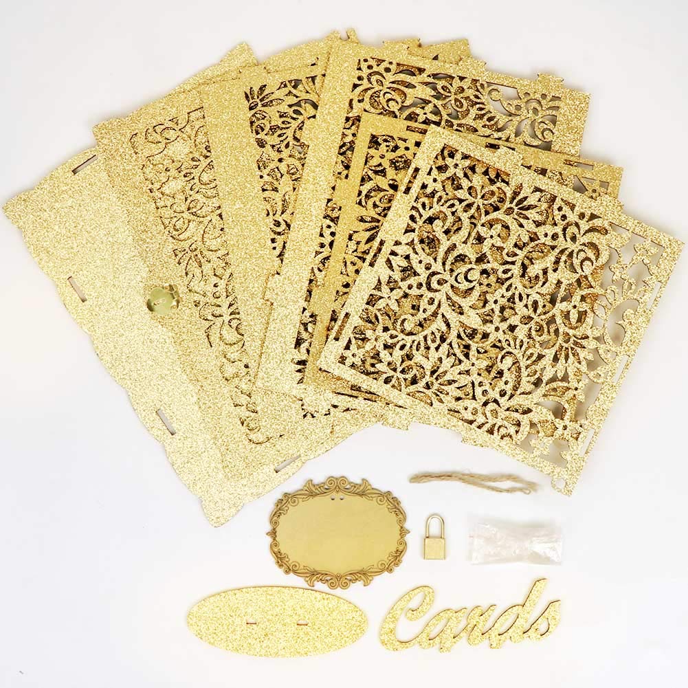 OurWarm Gold Wedding Card Box for Wedding Reception, Glittery Wooden Card Boxes with Lock, Gift Card Box Money Holder for Reception Anniversary Shower Rustic Wedding Decorations Birthday Graduation