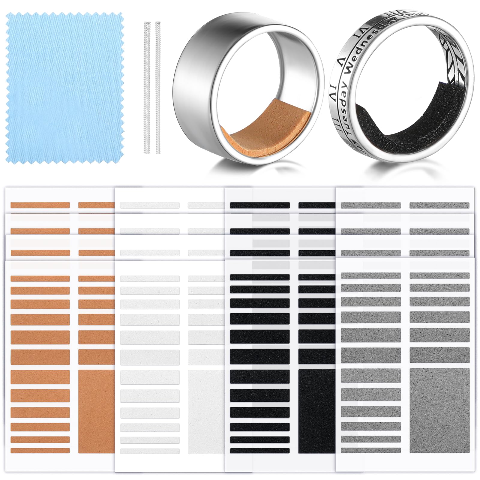 16 Sheets Invisible Ring Size Adjuster with 2 Pieces Plastic Ring Guard Ring Size Adjuster for Loose Jewelry Rings Guard Tightener, Spacer, Sizer, Fixing Wide Rings, 4 Colors, 2 Kinds of Thickness