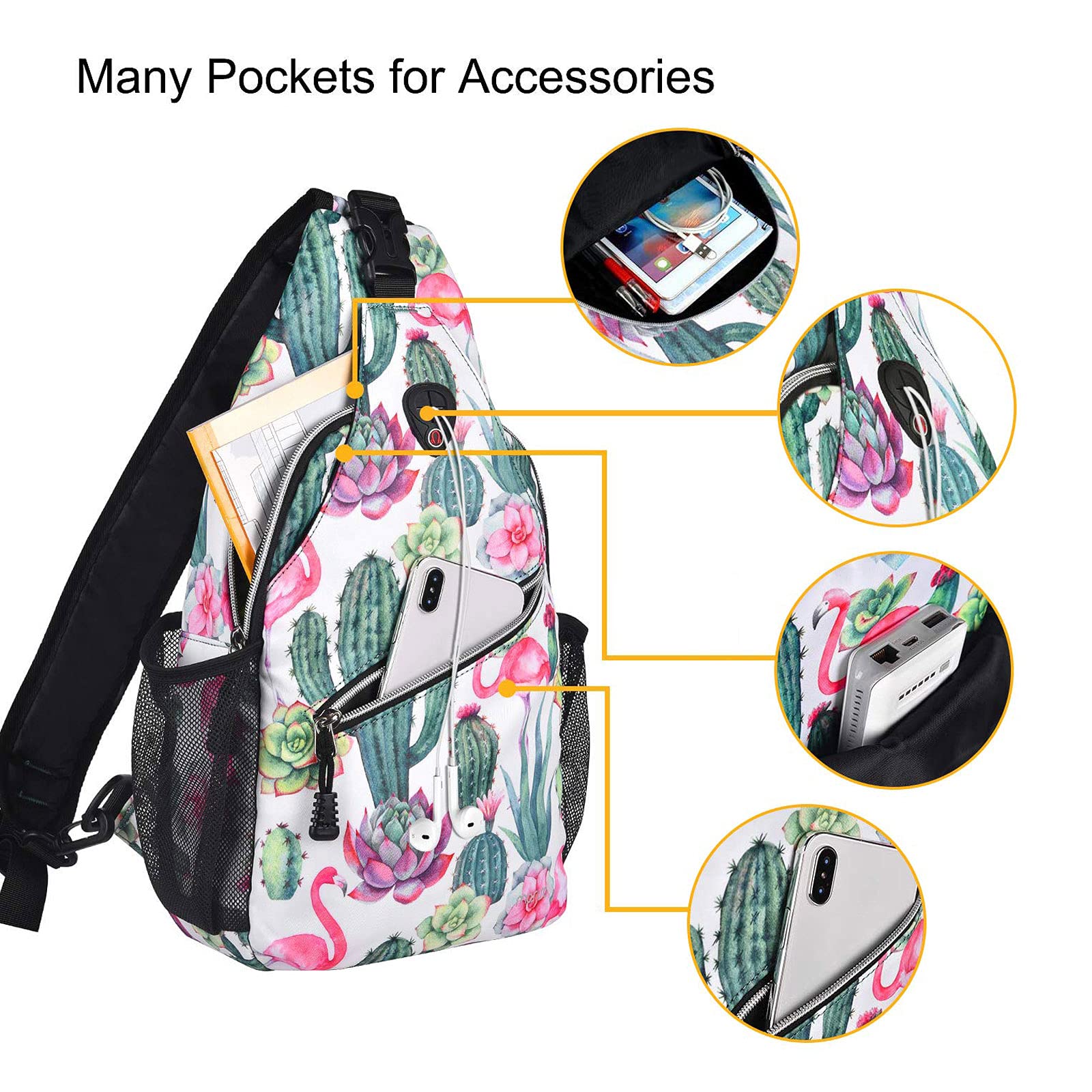 MOSISO Sling Backpack,Travel Hiking Daypack Pattern Rope Crossbody Shoulder Bag, Cactus