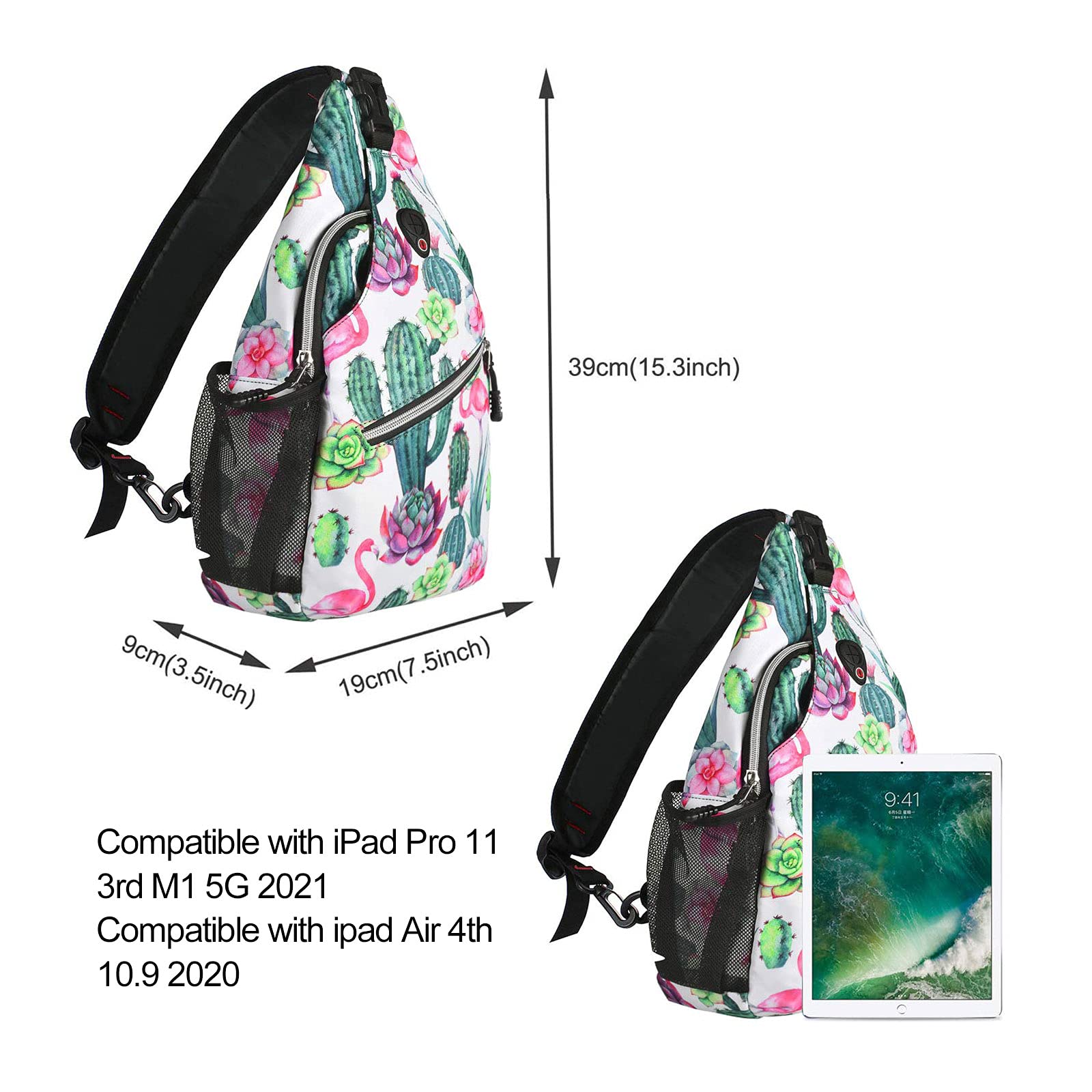 MOSISO Sling Backpack,Travel Hiking Daypack Pattern Rope Crossbody Shoulder Bag, Cactus