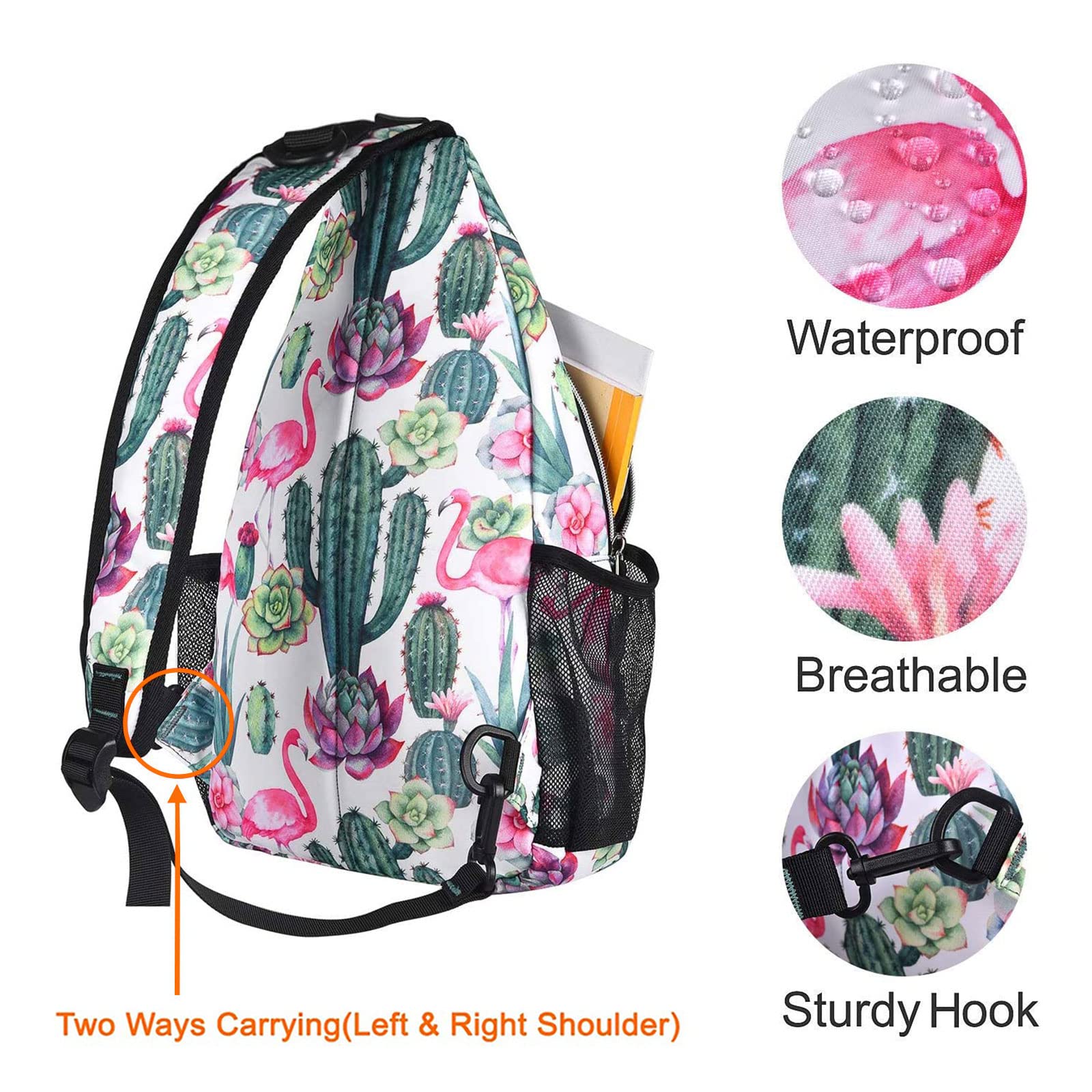 MOSISO Sling Backpack,Travel Hiking Daypack Pattern Rope Crossbody Shoulder Bag, Cactus
