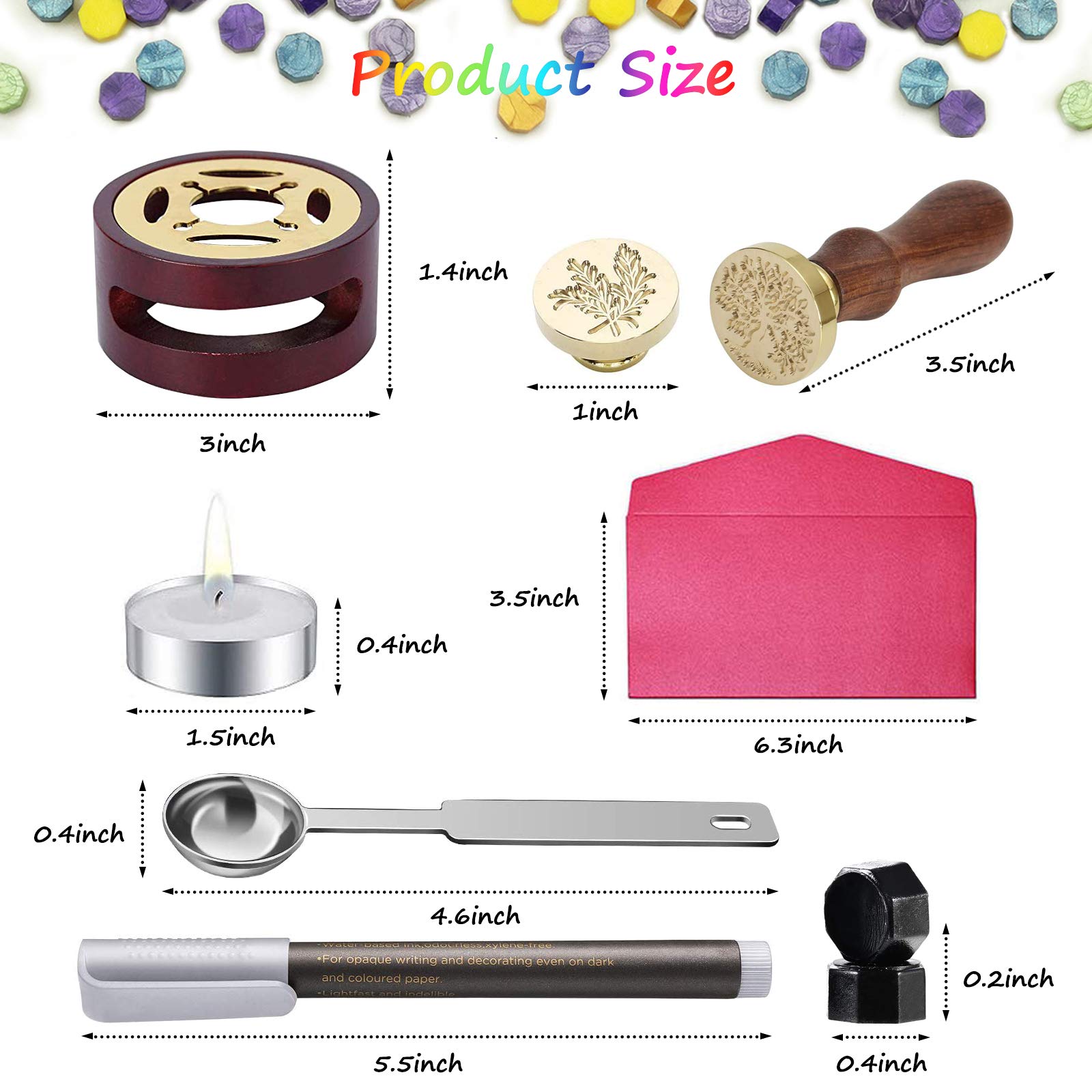 Wax Seal Kit, Wax Seal Stamp Kit with 648 Pcs Wax Seal Beads, 2 Wax Stamps, 10 Envelopes, 1 Warmer, 2 Metal Pens, 2 Spoon and 4 Candles, Ideal for Wedding Invitations, Gift Wrapping, Christmas Letters