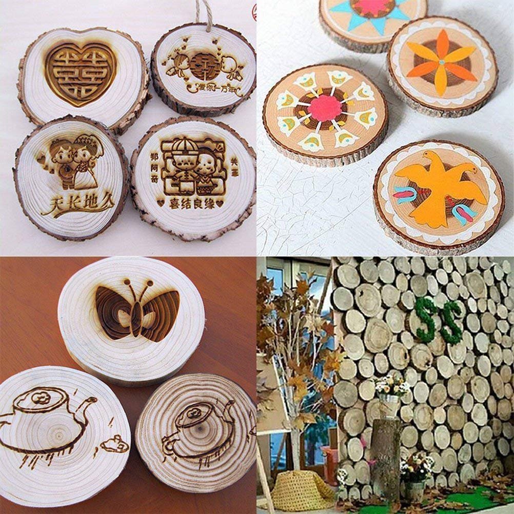 Unfinished Natural with Tree Bark Wood Slices 10 Pcs 4.2-4.7 inch Disc Coasters Wood Coaster Pieces Craft Wood kit Circles Crafts Christmas Ornaments DIY Crafts with Bark for Crafts Rustic Wedding