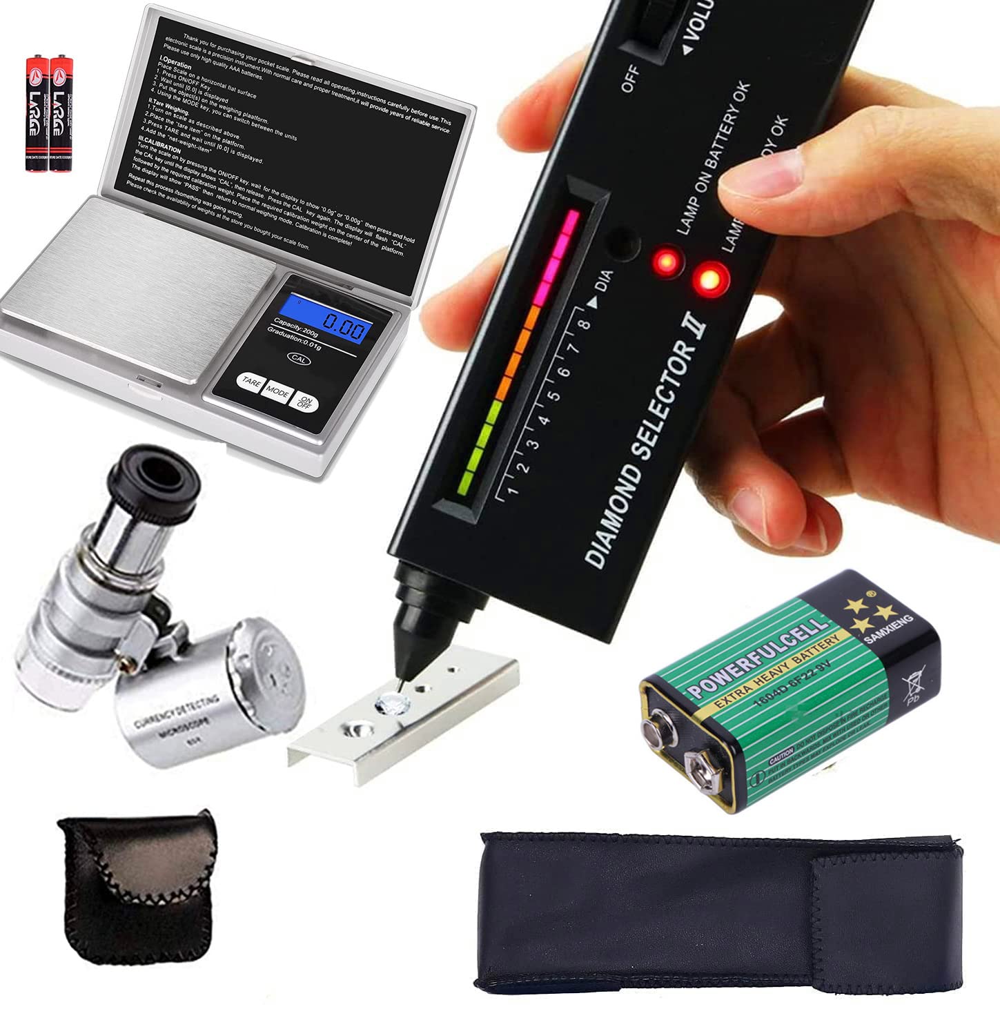 Diamond Tester Pen, High Accuracy Jewelry Diamond Tester＋200g/0.01g Mini Jewelry Scale＋60X Mini LED Magnifying, Professional Diamond Selector for Novice and Expert, Thermal Conductivity Meter