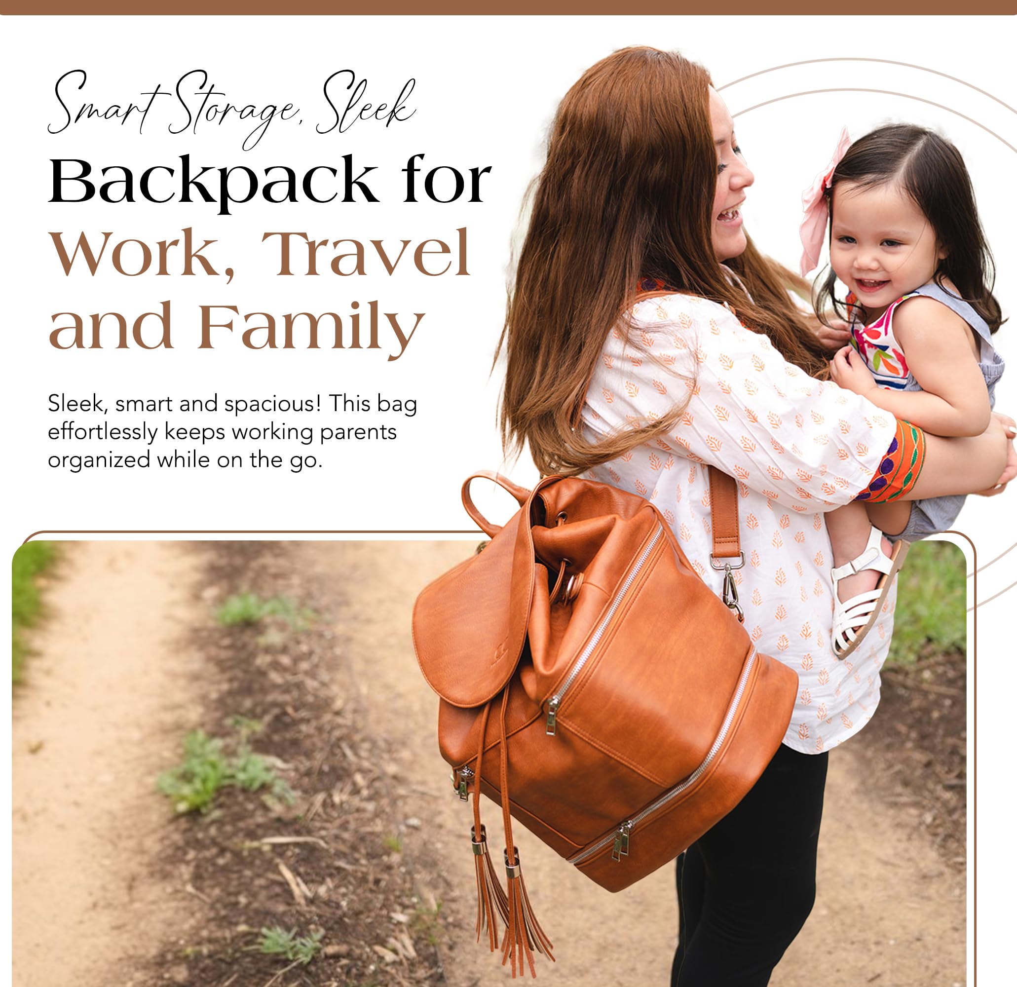Citi Collective Journey Diaper Bag - Vintage Tan - Convertible Backpack to Shoulder or Crossbody - Waterproof Vegan Leather