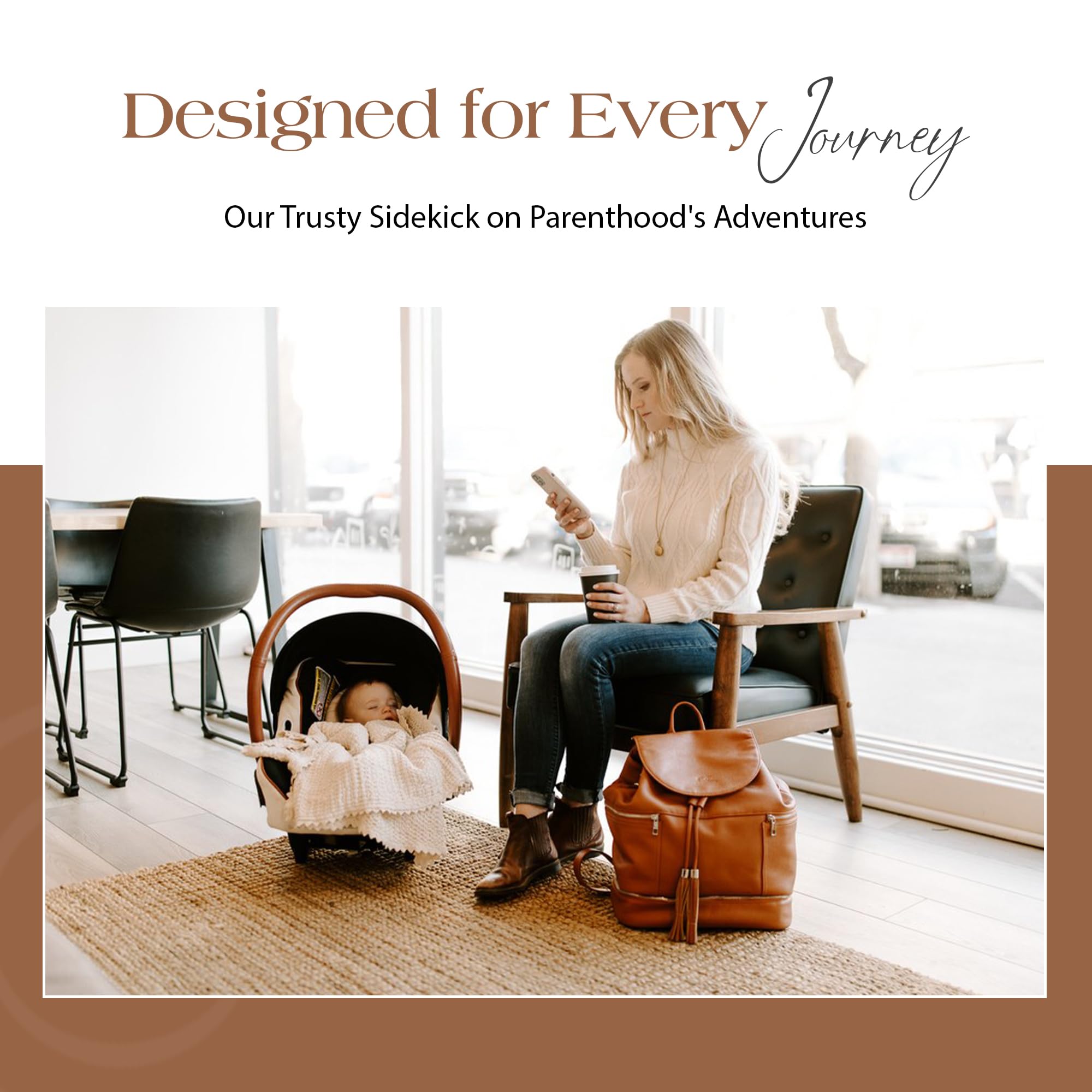 Citi Collective Journey Diaper Bag - Vintage Tan - Convertible Backpack to Shoulder or Crossbody - Waterproof Vegan Leather