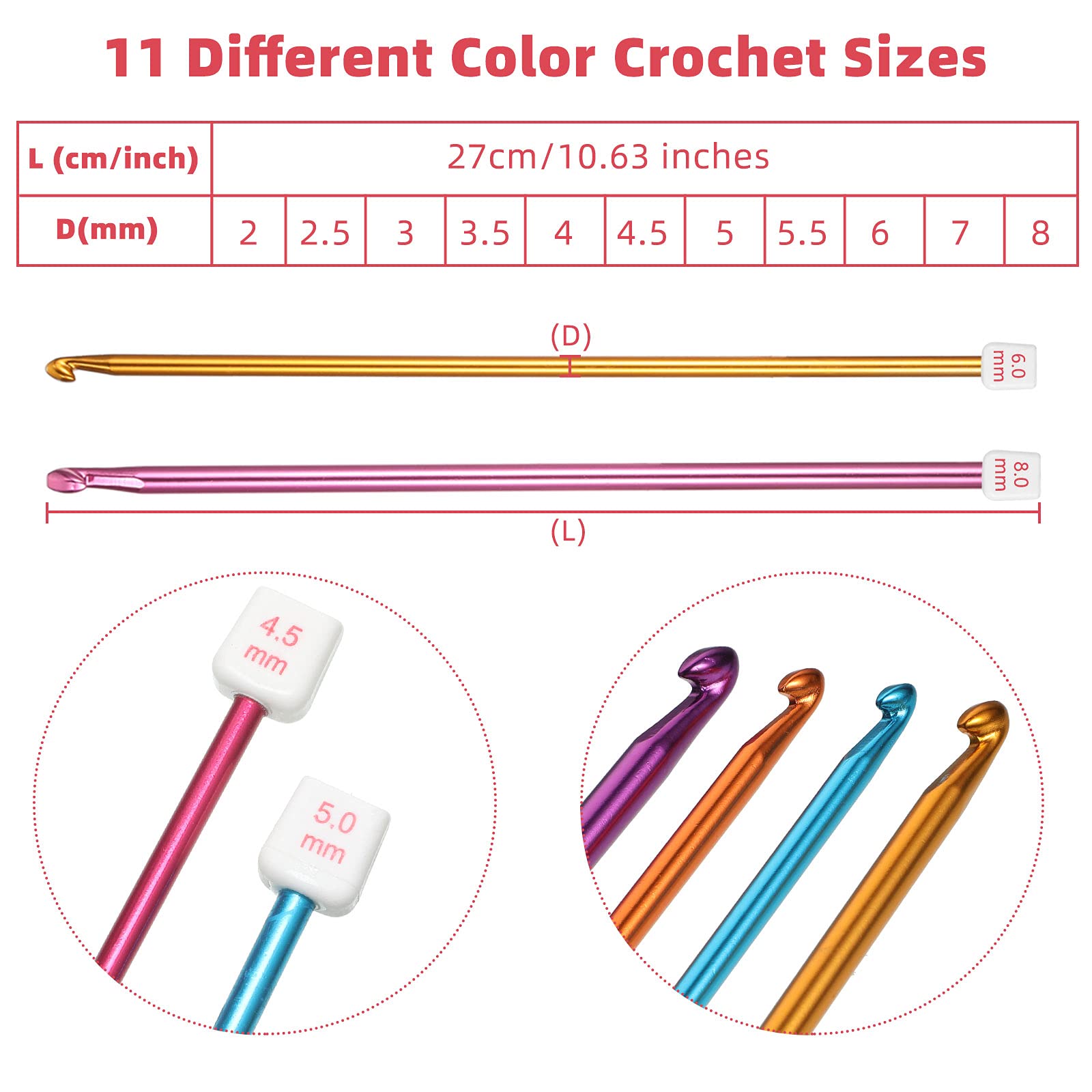 Tunisian Crochet Hooks Set 2-8 mm Aluminum Afghan Crochet Hooks, 3.5-12 mm Plastic Cable Weave Knitting Needle with Storage Bag, Scissors, Stitch Markers, Blunt Needles, Measure Tape for Beginner