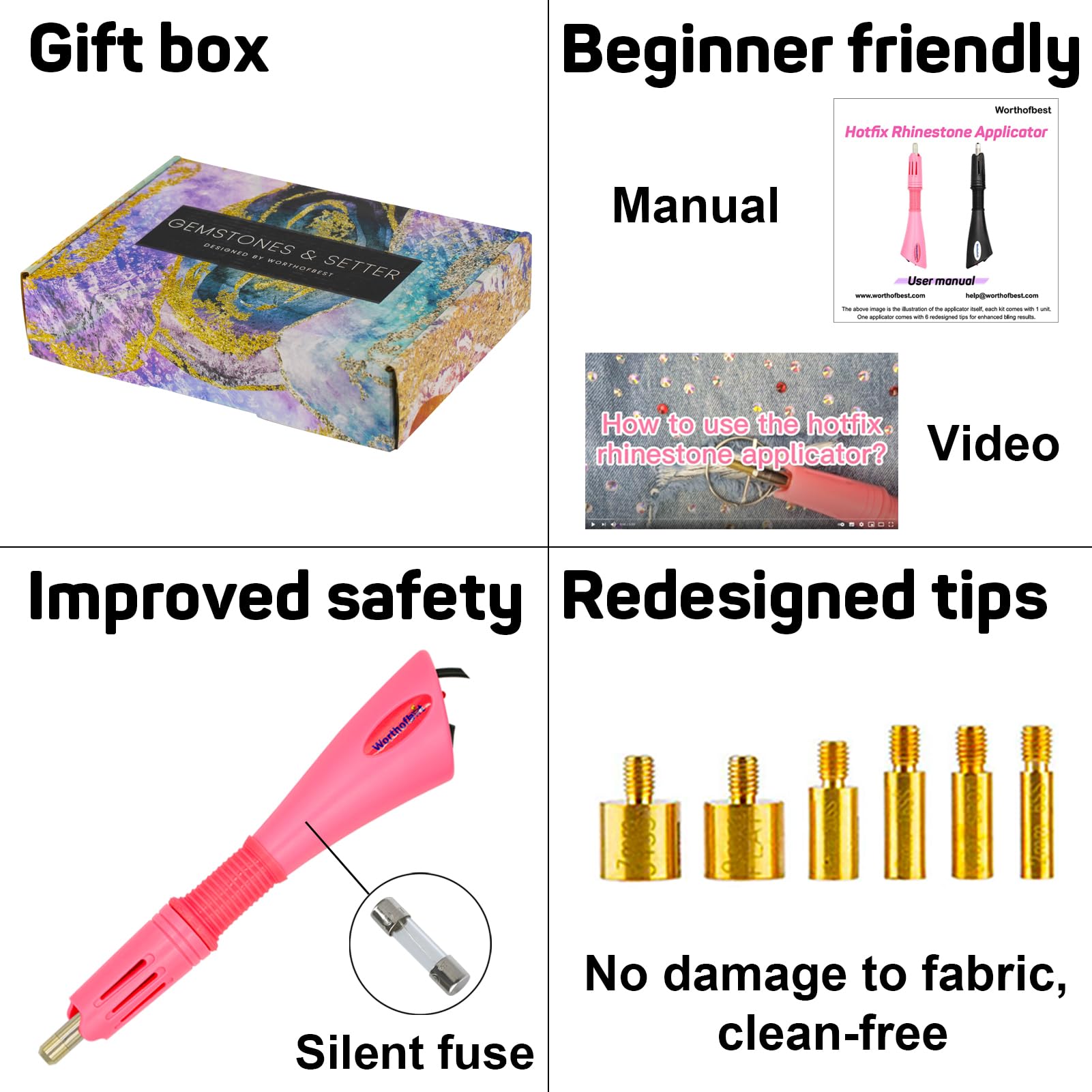 Hotfix Rhinestone Applicator, Bedazzler Kit with Rhinestones for Clothes Crafts, Hot Fix Rinestones Applicator Wand Setter Tool, Hot Fixed Crystal Bling Machine Heat Pen for Clothing Fabric Adults