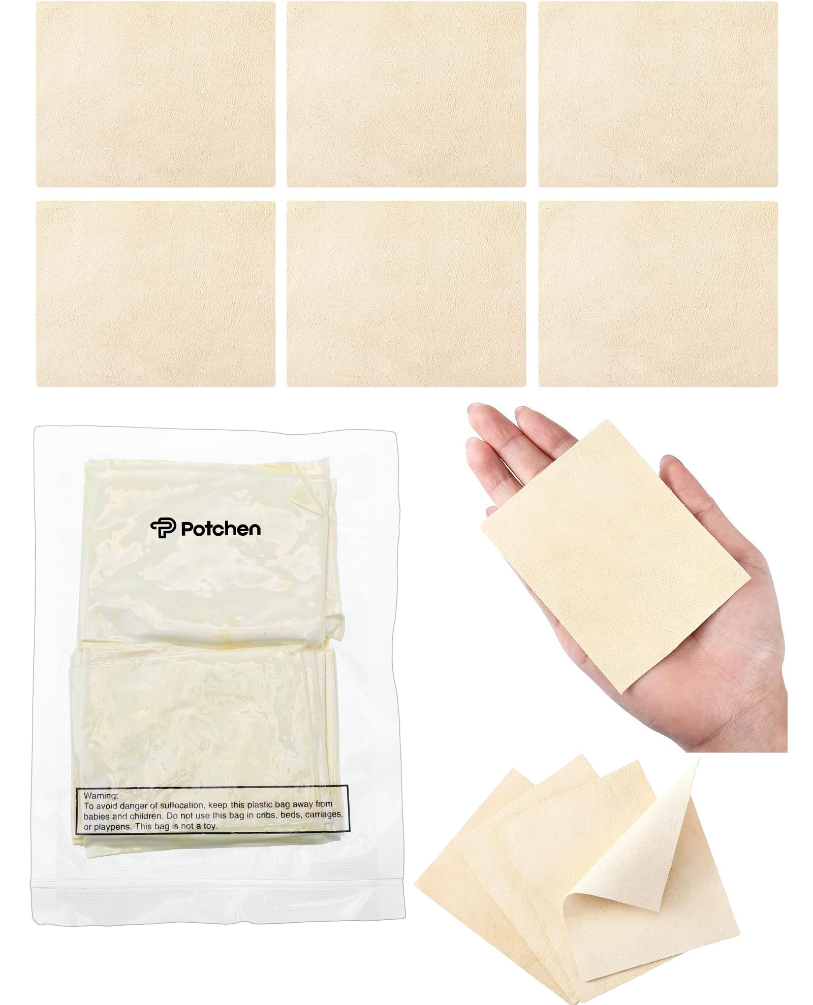 Potchen 20 Pieces Pre Cut Chamois for Smoothing Pot Rim Clay Pottery Tools Soft Cloth Leather Tool Kit Ceramic Supplies Ceramics Trimming (3 x 3.7 Inch)