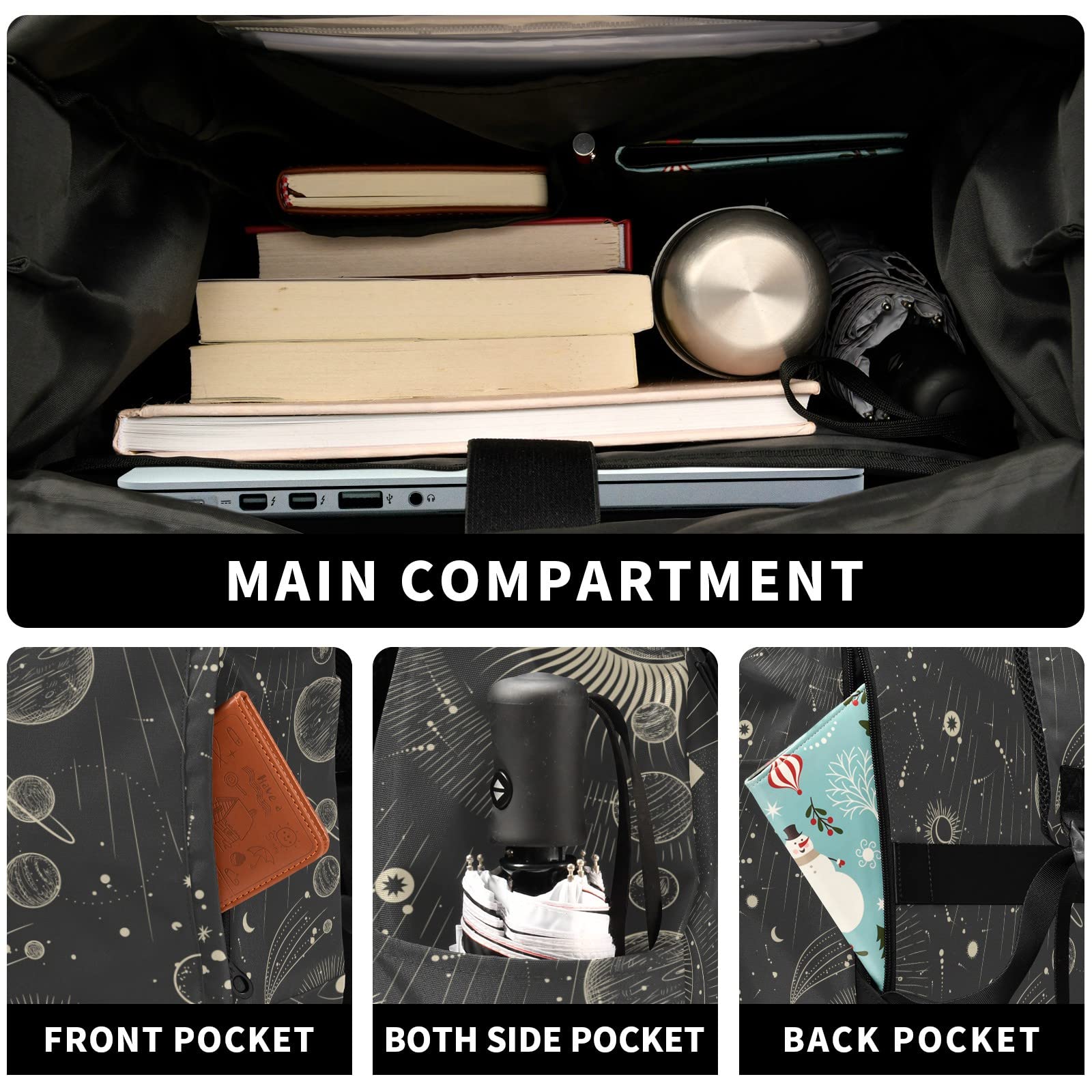 Moon And Stars Goth Travel Roll Top Backpack for Men, Expandable Waterproof Trendy Laptop Backpack