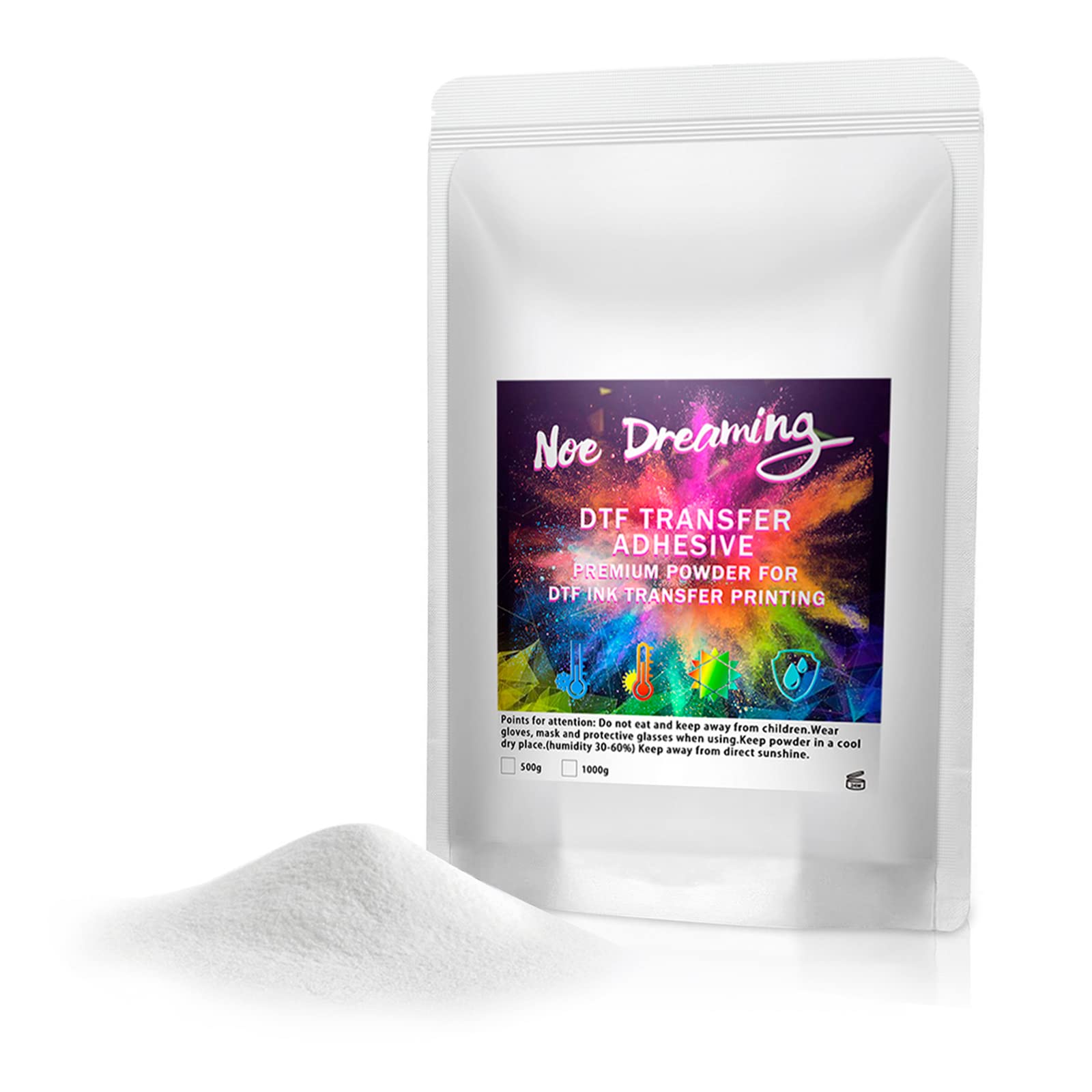 DTF Powder 500g/17.6 oz White Digital Transfer Hot Melt Adhesive, DTF Hot Melt Adhesive Fine Powder for Direct Print on T-Shirts, DTG PreTreat Transfer Powder for All DTF and DTG Printer