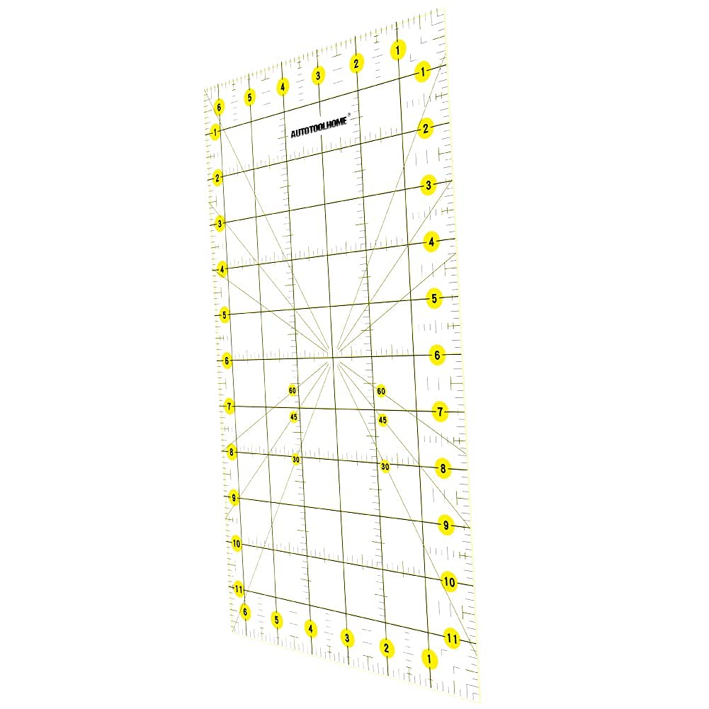 AUTOTOOLHOME Quilting Ruler Acrylic Quilters' Ruler for Easy Precision Cutting Fabric Paper, 6.5" x 12" for Quilting, Sewing & Crafts Template