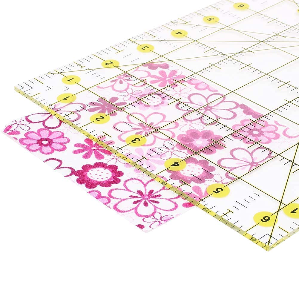 AUTOTOOLHOME Quilting Ruler Acrylic Quilters' Ruler for Easy Precision Cutting Fabric Paper, 6.5" x 12" for Quilting, Sewing & Crafts Template