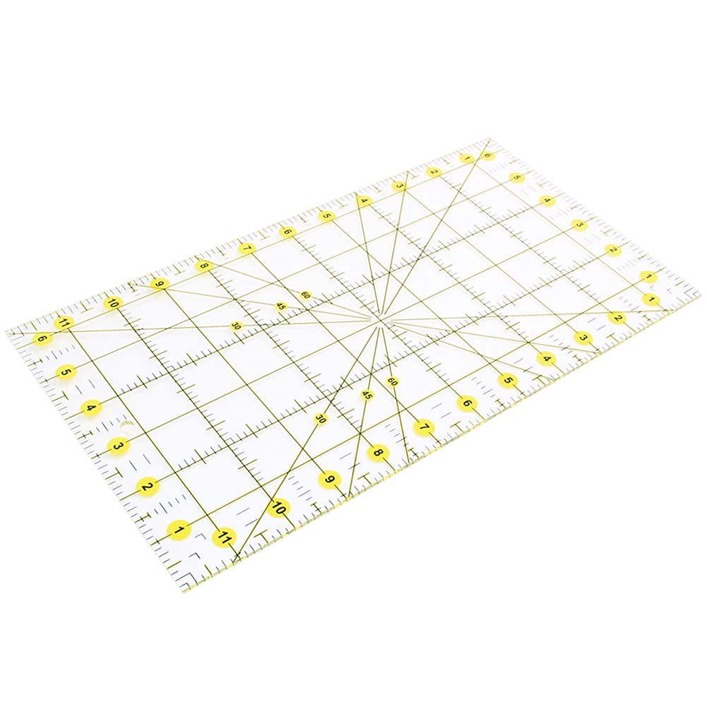 AUTOTOOLHOME Quilting Ruler Acrylic Quilters' Ruler for Easy Precision Cutting Fabric Paper, 6.5" x 12" for Quilting, Sewing & Crafts Template