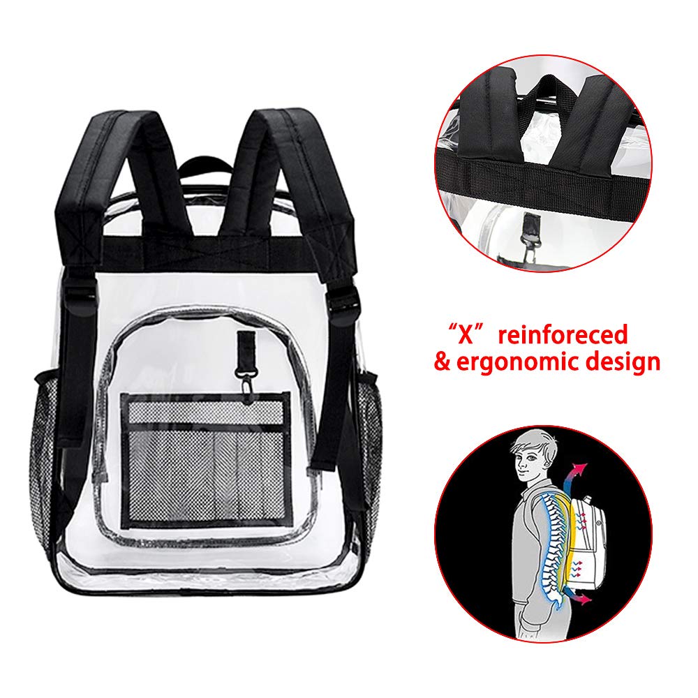 FEWOFJ Heavy Duty Clear Backpack, Large PVC Plastic See Through School Bookbag Transparent Casual Daypacks for Men Women