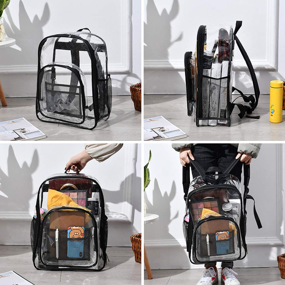 FEWOFJ Heavy Duty Clear Backpack, Large PVC Plastic See Through School Bookbag Transparent Casual Daypacks for Men Women