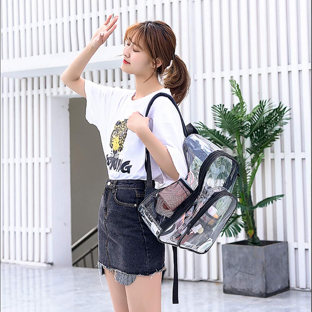 FEWOFJ Heavy Duty Clear Backpack, Large PVC Plastic See Through School Bookbag Transparent Casual Daypacks for Men Women