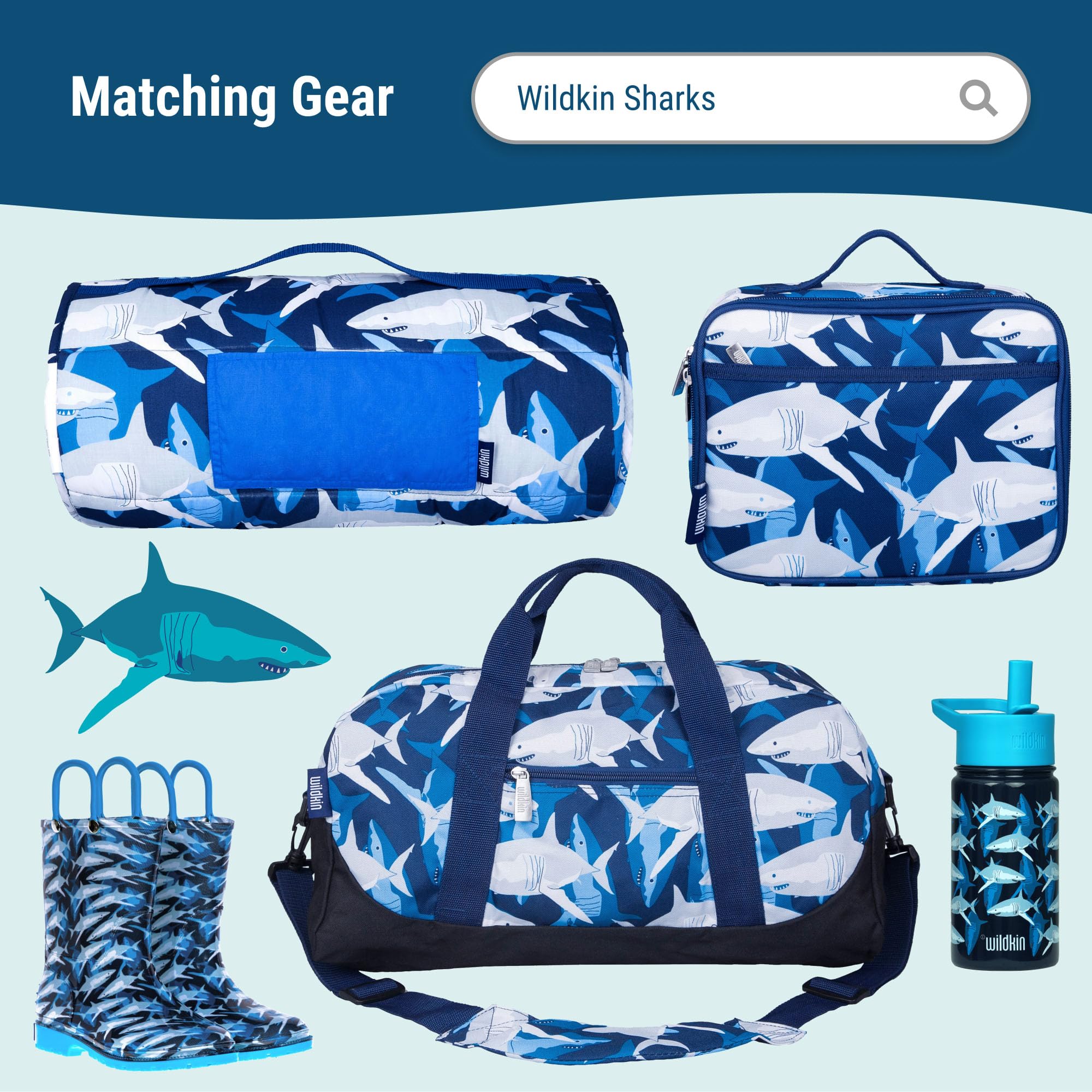 Wildkin 17 Inch Kids Backpack for Boys & Girls, Features Three Zippered Compartment with Interior & Side Pockets Backpacks, Perfect for School & Travel Backpack for Kids (Sharks)