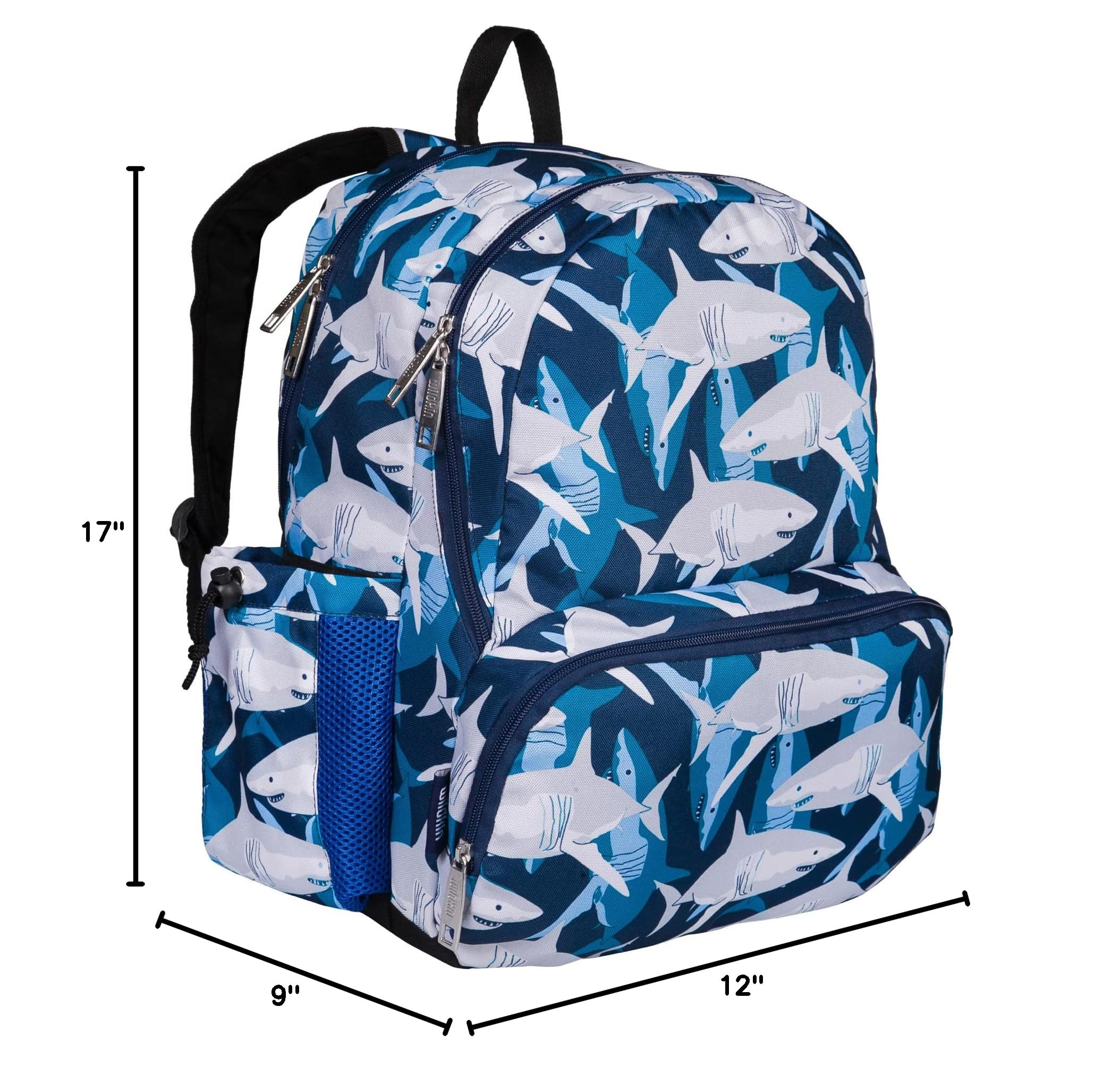 Wildkin 17 Inch Kids Backpack for Boys & Girls, Features Three Zippered Compartment with Interior & Side Pockets Backpacks, Perfect for School & Travel Backpack for Kids (Sharks)