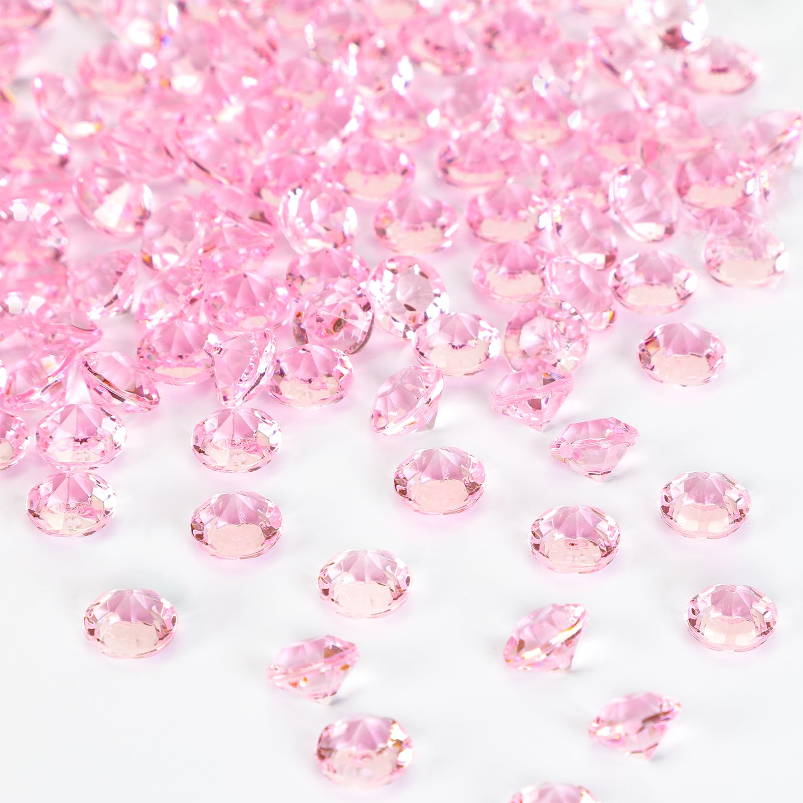 OUTUXED 1500pcs Pink Diamonds 0.3"(8mm) Crystal Gems Plastic Decor Vases Filler Light Crystal Clear Diamond for Party Decoration Table Scattering Wedding Bridal Shower