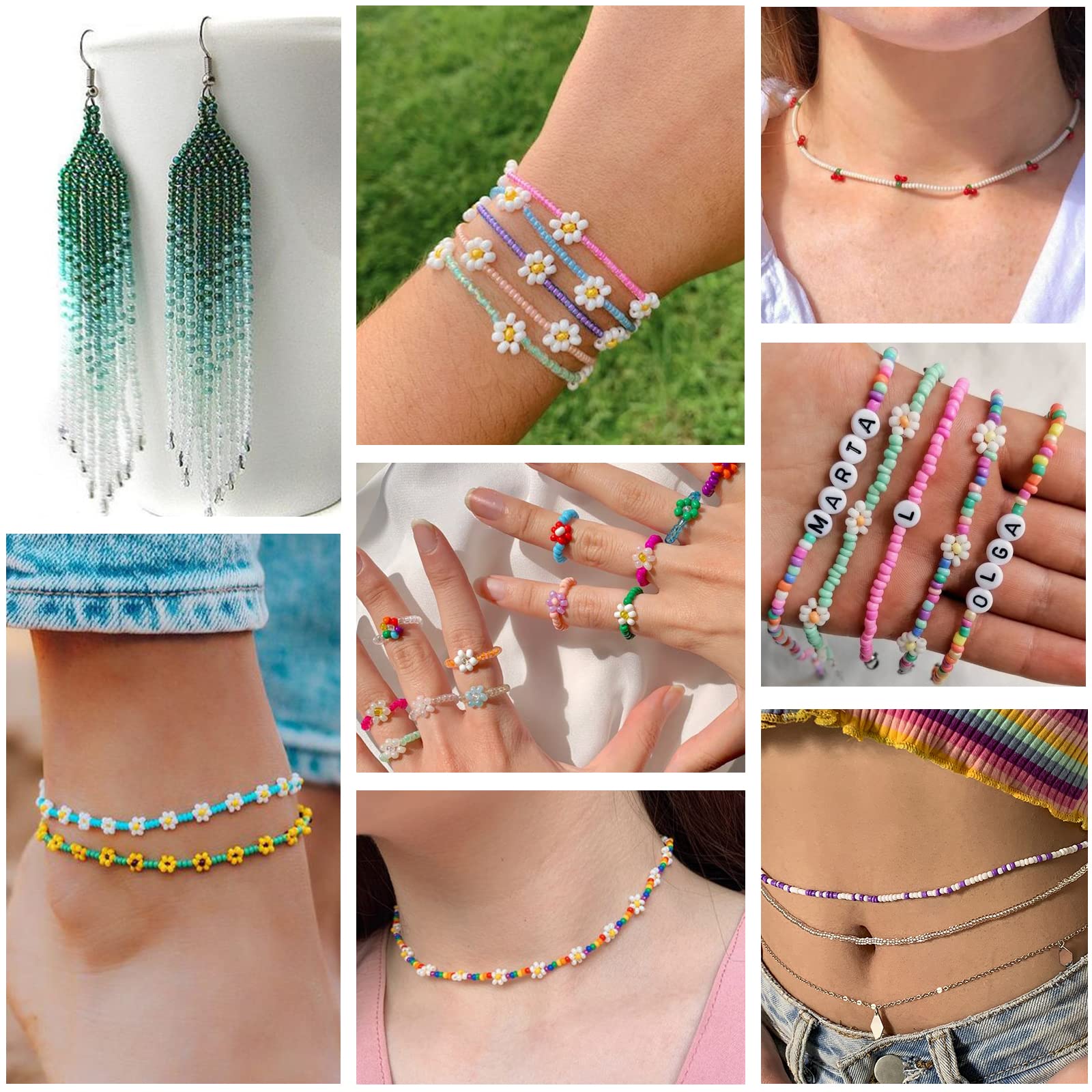 Quefe 45000pcs Glass Seed Beads for Bracelet Making Kit, 56 Colors 2mm Small Beads for Jewelry Making, 260pcs Letter Beads for Crafts Gifts