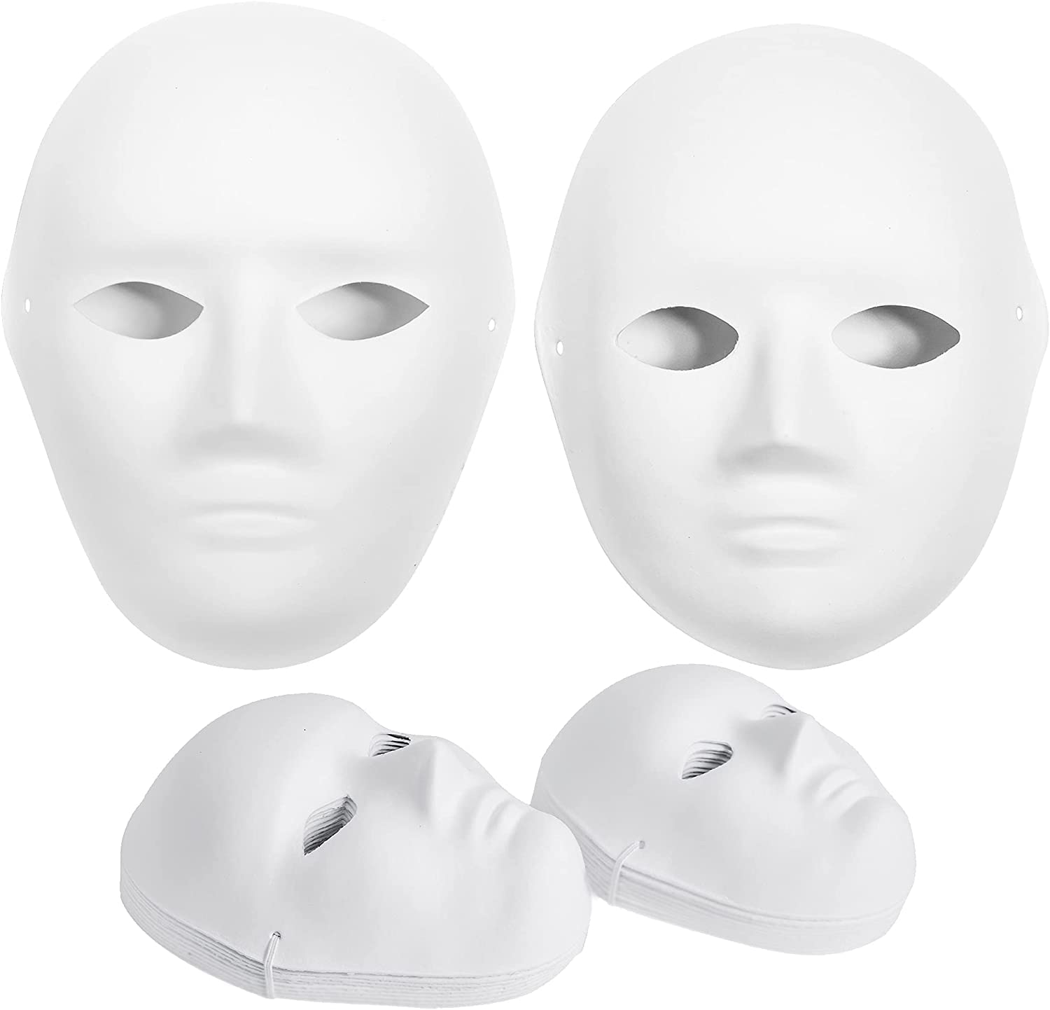 CALPALMY 14 Pack 2 Sizes Paper Mache Masks - Create Artistic Craft Projects from Wall Decorations to Theater and Halloween Costumes; Party, Masquerade Parties and Classroom Art White