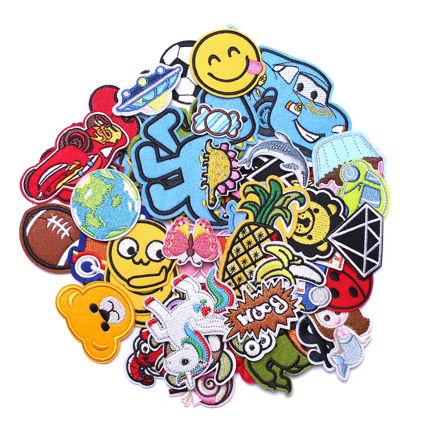 AXEN 60PCS Embroidered Iron On Patches DIY Accessories, Random Assorted Decorative Patches , Cute Sewing Applique for Jackets, Hats, Backpacks, Jeans, 60 Pieces Package
