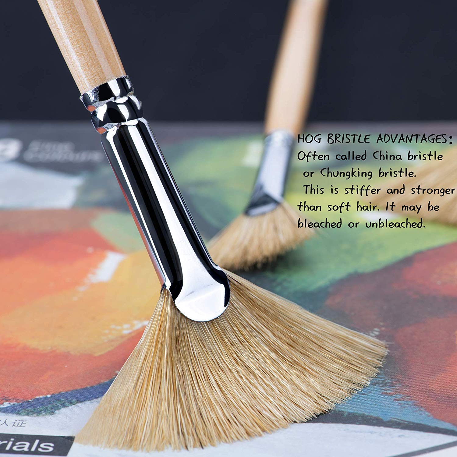 Oil Acrylic Paint Brushes Artist Fan Paint Brush Set Hog Bristle Long Handle Painting Brush. (3Pcs)