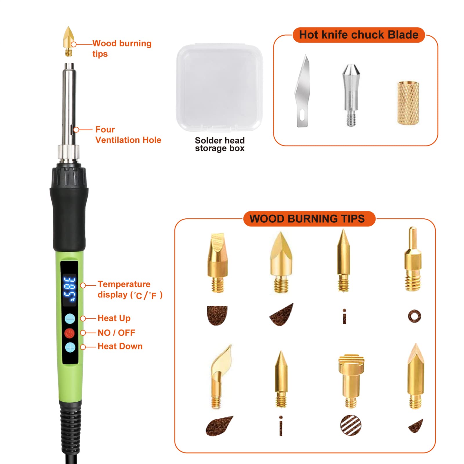 112Pcs Wood Burning Kit,60W Pyrography Pen Set with Adjust Temp Switch 200~450 ℃, Wood Burner Tool-Embossing,Carving,Soldering Tips,Stencils,Pencils,Christmas Stocking Stuffer Gifts for Men Adults Dad
