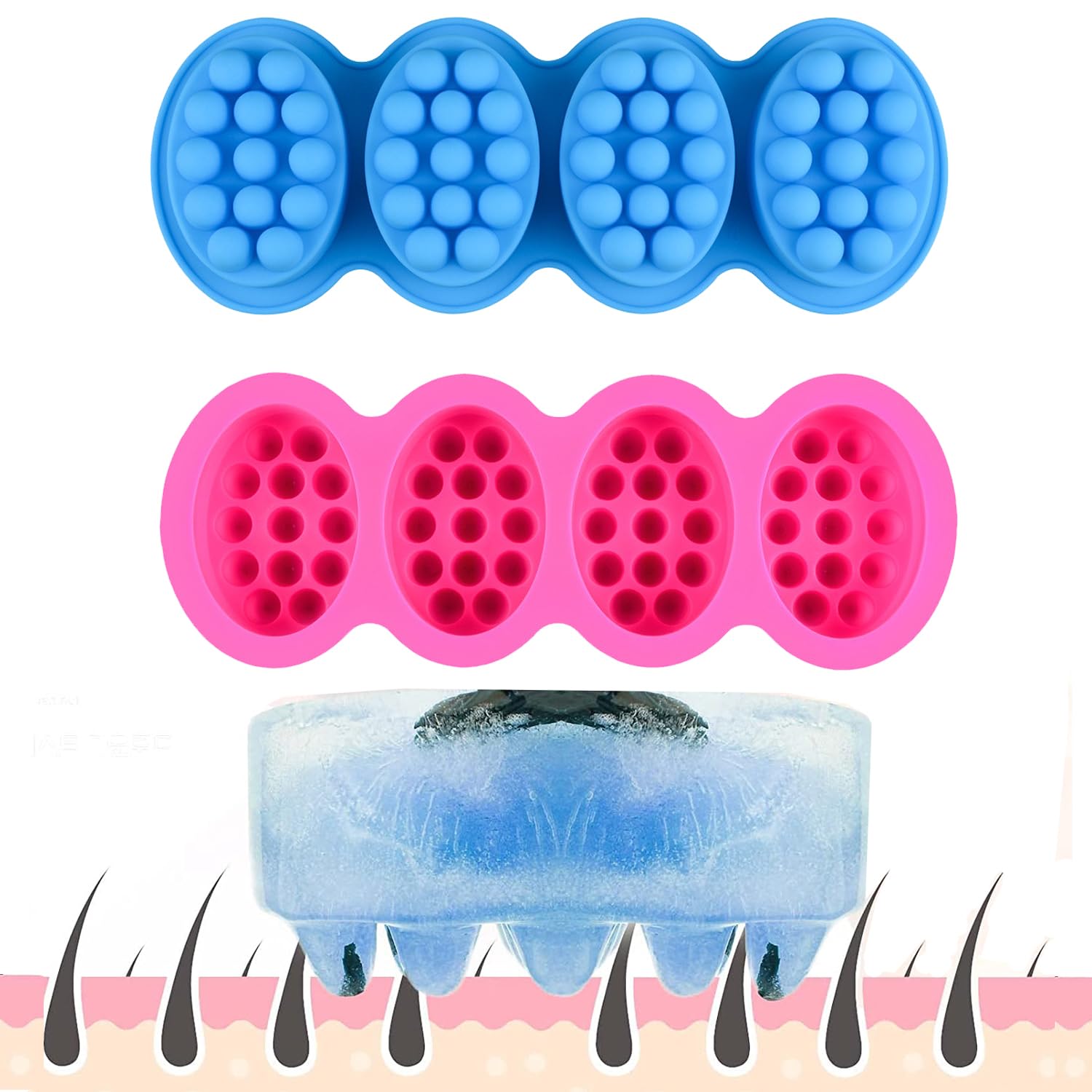 2 Pcs Emfure Massage Silicone Molds for Soaps, 4 Cavities 4.5oz Massage Bar Soap Molds for DIY Soap Making, Candle Making, Polymer Clay (Blue and Pink)