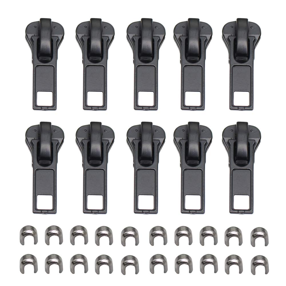 YaHoGa 10 Pieces #5 Black Zipper Sliders Zipper Repair Zipper Replacement for Plastic Jacket Zippers