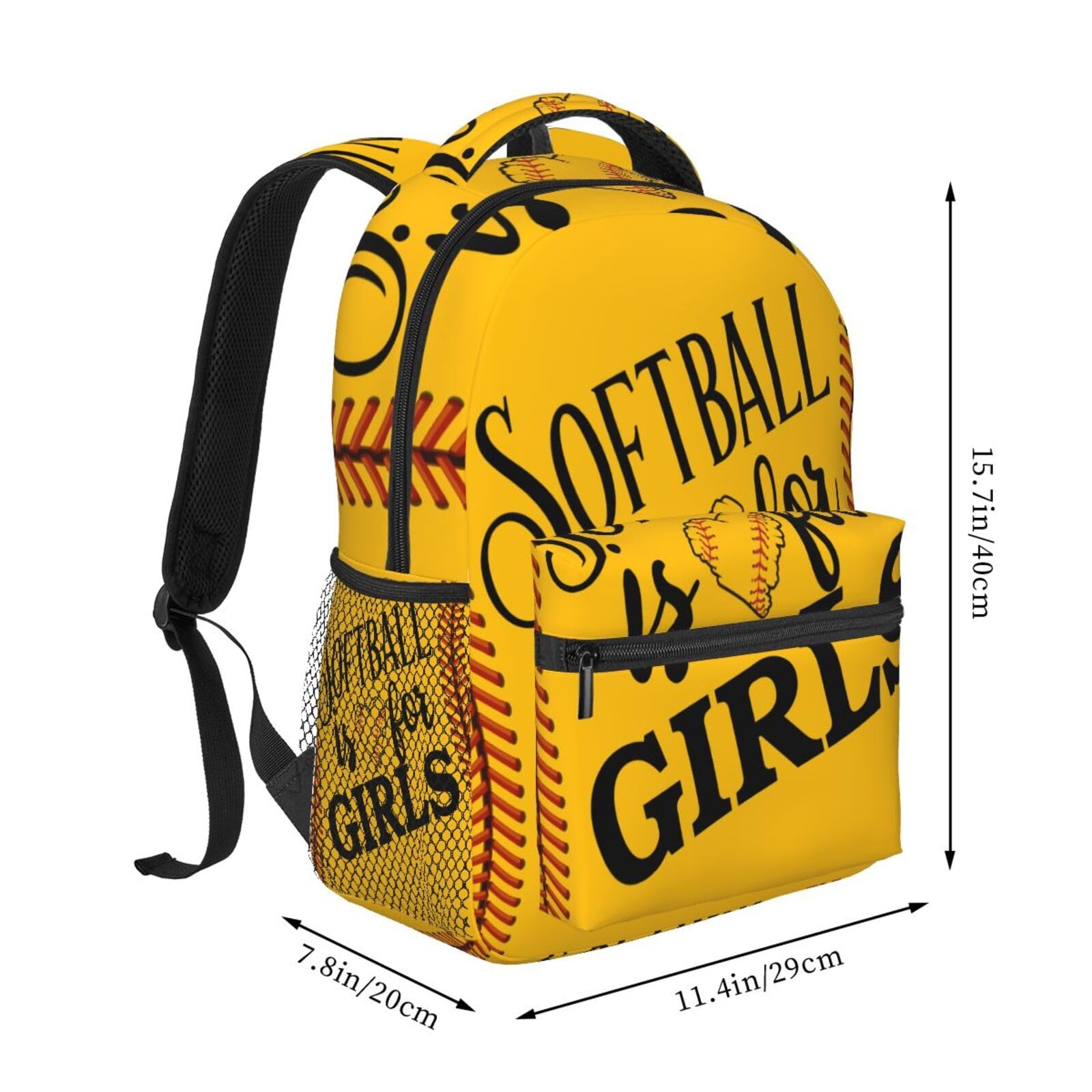 Yellow Softball Backpack for Boys Girls Elementary School Bags Back to School Gift Softball Mom Bookbag 2nd 3rd 4th 5th 6th Grade