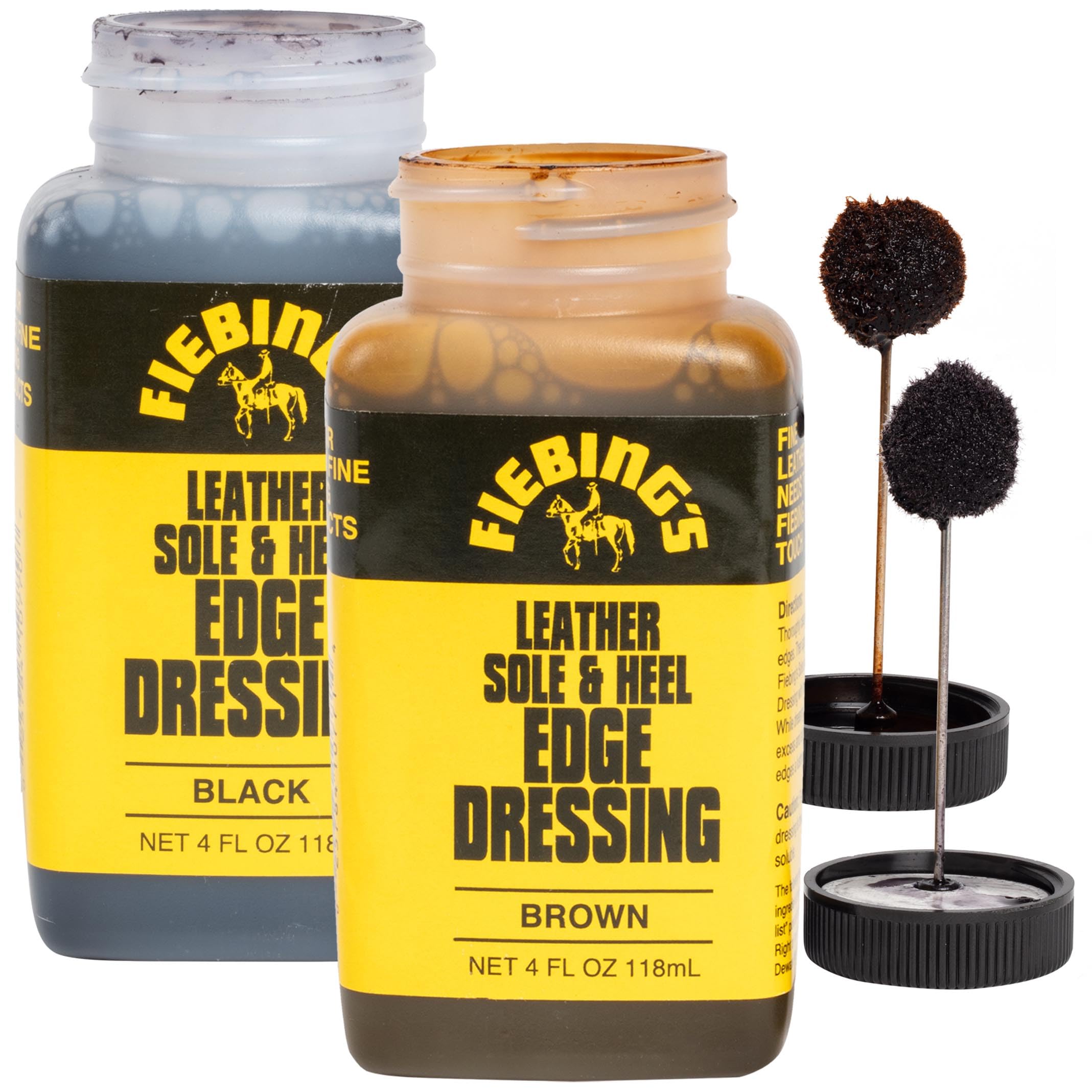 Fiebing's Leather Sole & Heel Edge Dressing, Black/Brown 2-Pack - Color Coats Leather Shoe Edges - 4 oz