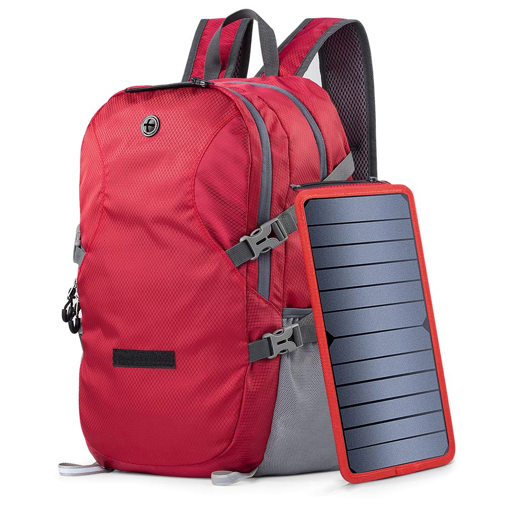 ECEEN Hiking Backpack Travel Daypack Packable with 7Watts Solar Panel Charger for Phone Power Bank Outdoor Emergency