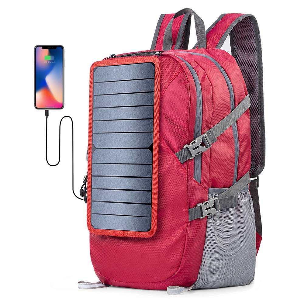ECEEN Hiking Backpack Travel Daypack Packable with 7Watts Solar Panel Charger for Phone Power Bank Outdoor Emergency