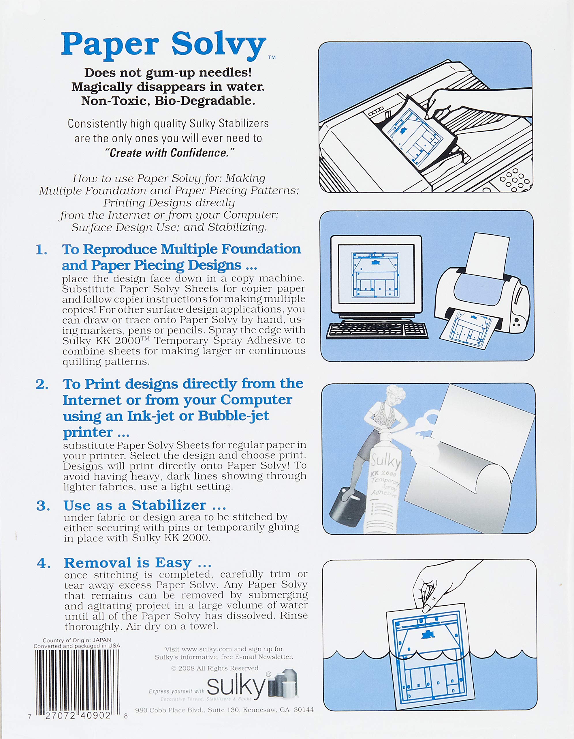 Sulky Paper Solvy Water Soluble Fabric stabilizer, 8, White
