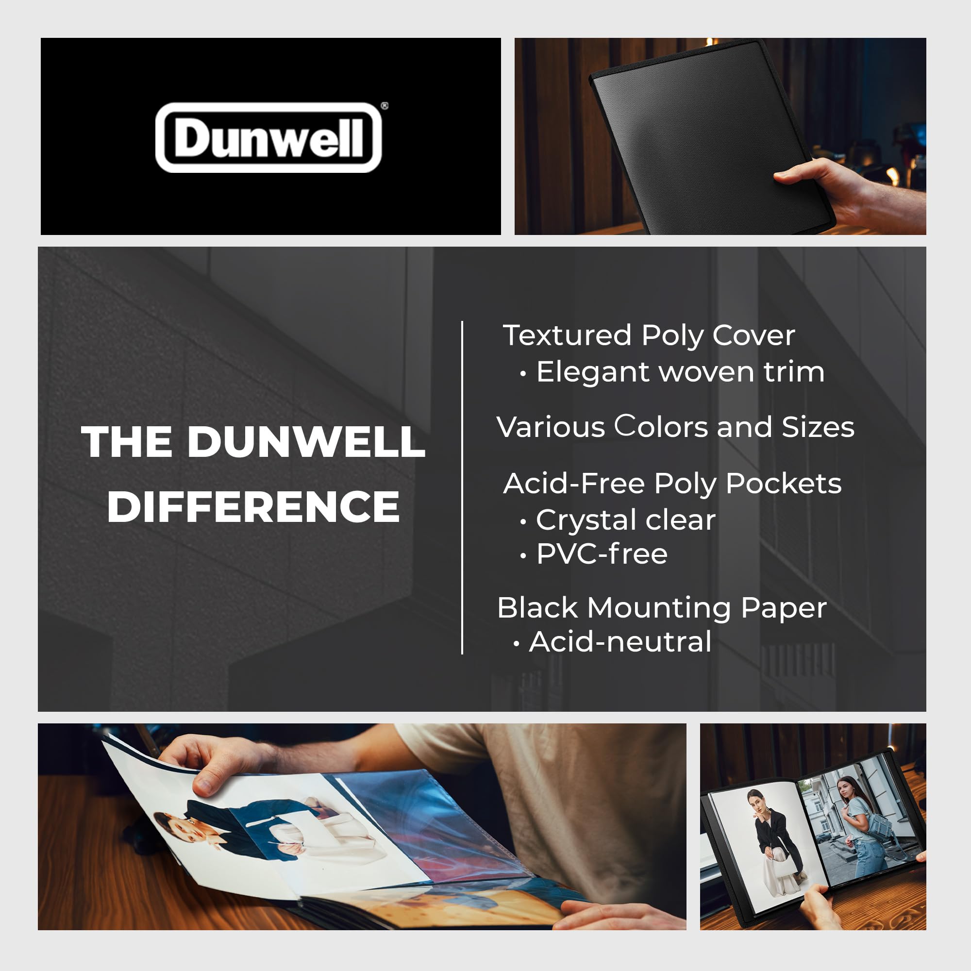 Dunwell 8x10 Photo Album Book - (Black), Art Portfolio Binder for 8 x 10 Pictures, 24 Clear Sleeves Display 48 Pages, 10x8 Sheet Protector Folder for Kids Artwork, Sketches, Prints