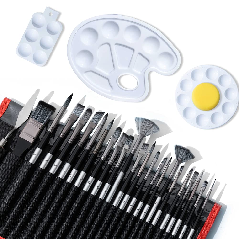 Artist Paint Brush Set 28 - Acrylic Oil Paint Brushes Set of 28 Great for Beginners Experts, Suitable for Paint by Numbers, Watercolor, Miniature, Rock Painting, Gouache, Models, Warhammer 40K