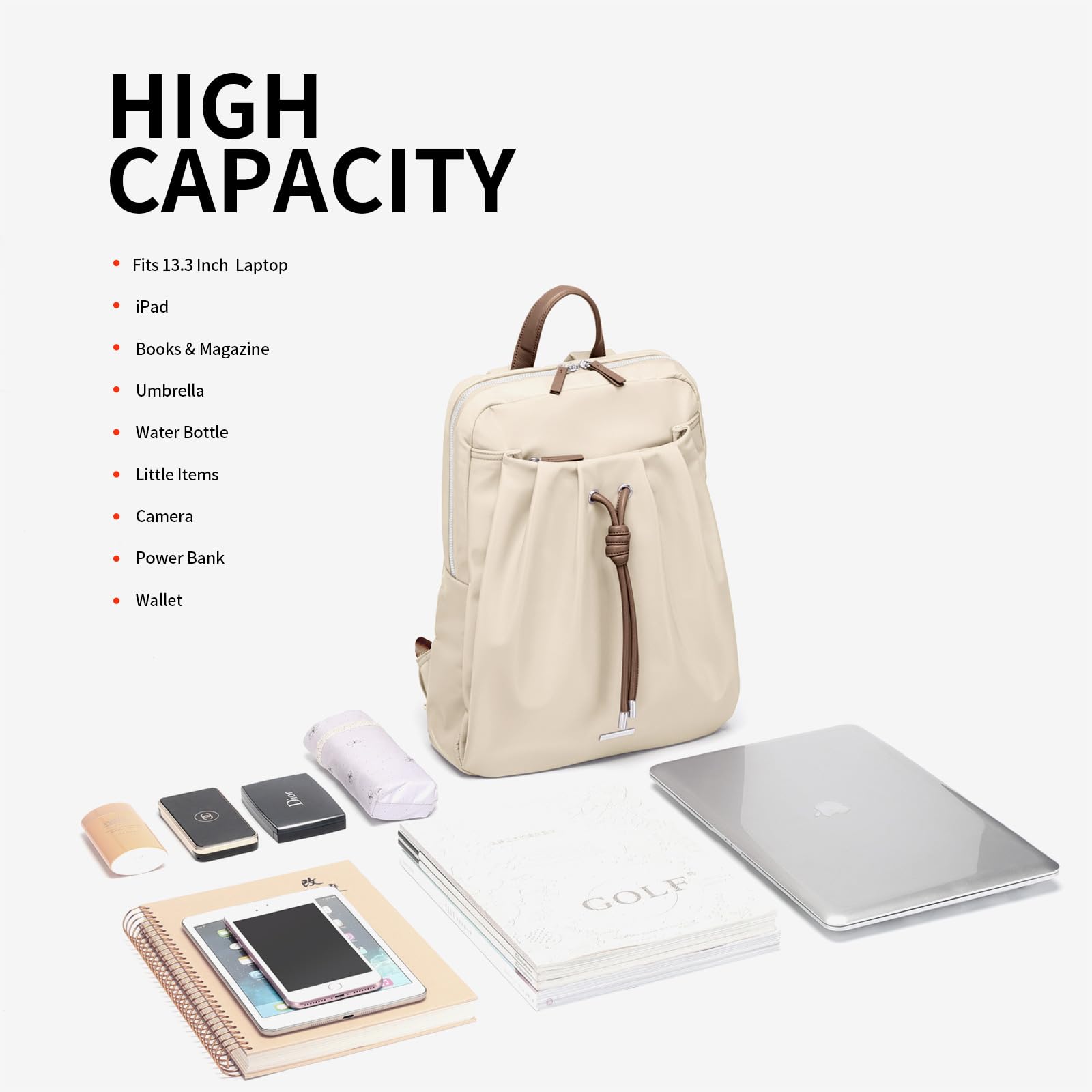 GOLF SUPAGS Stylish Laptop Backpack for Women Water Resistant Slim Computer Bags Fits 14 Inch Notebook (Black)