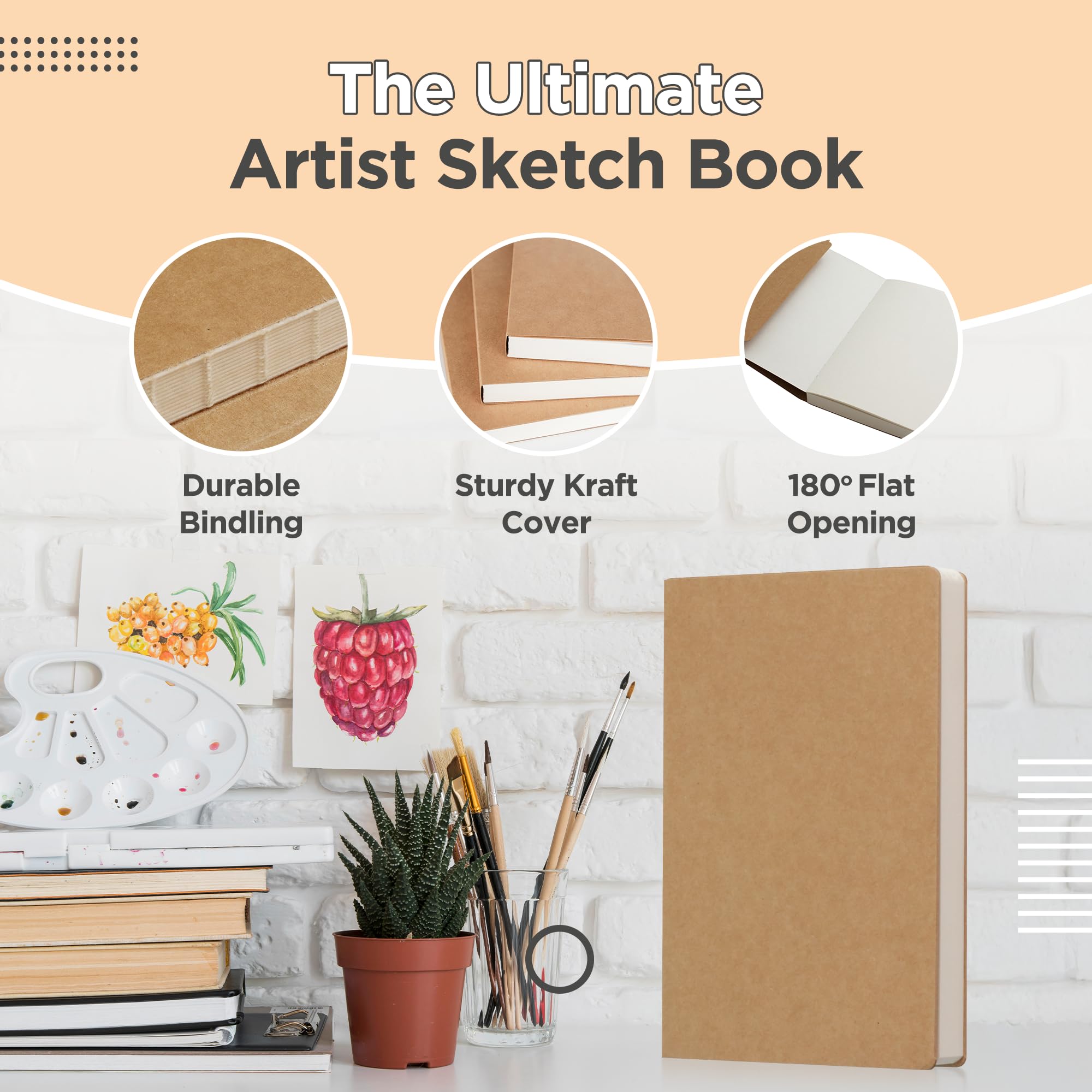 Kraft Cover Blank 100g Full Wood Paper Sketch Book - 112 Sheets / 224 Pages - 140 Millimeters by 210 Millimeters - 350gsm Kraft Paper Cover