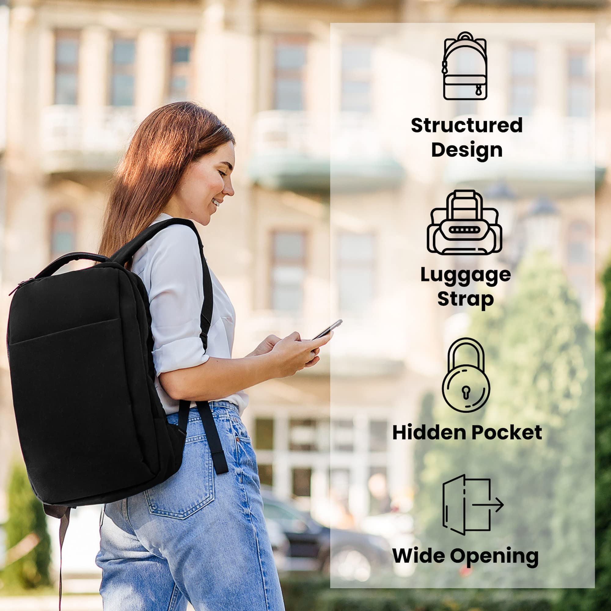 Nordace Bergen Smart Backpack for Men & Women with USB Charging Port, Water Resistant - 15.6 Inch Laptop Backpack for Everyday, College, Work, School (Black)