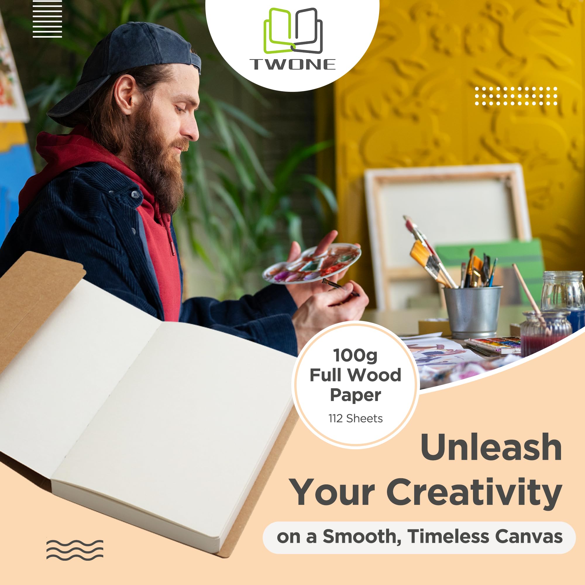 Kraft Cover Blank 100g Full Wood Paper Sketch Book - 112 Sheets / 224 Pages - 140 Millimeters by 210 Millimeters - 350gsm Kraft Paper Cover