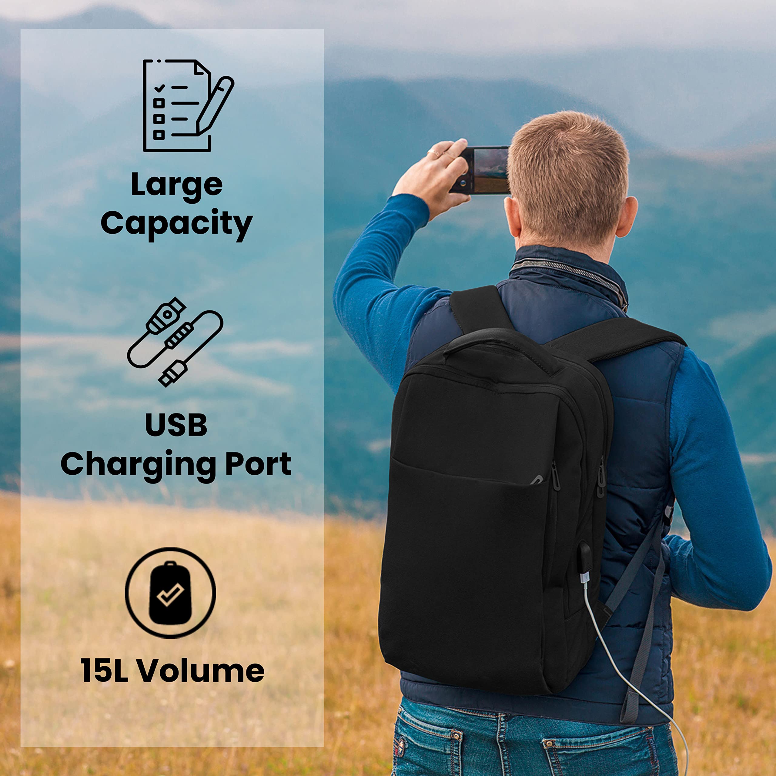 Nordace Bergen Smart Backpack for Men & Women with USB Charging Port, Water Resistant - 15.6 Inch Laptop Backpack for Everyday, College, Work, School (Black)