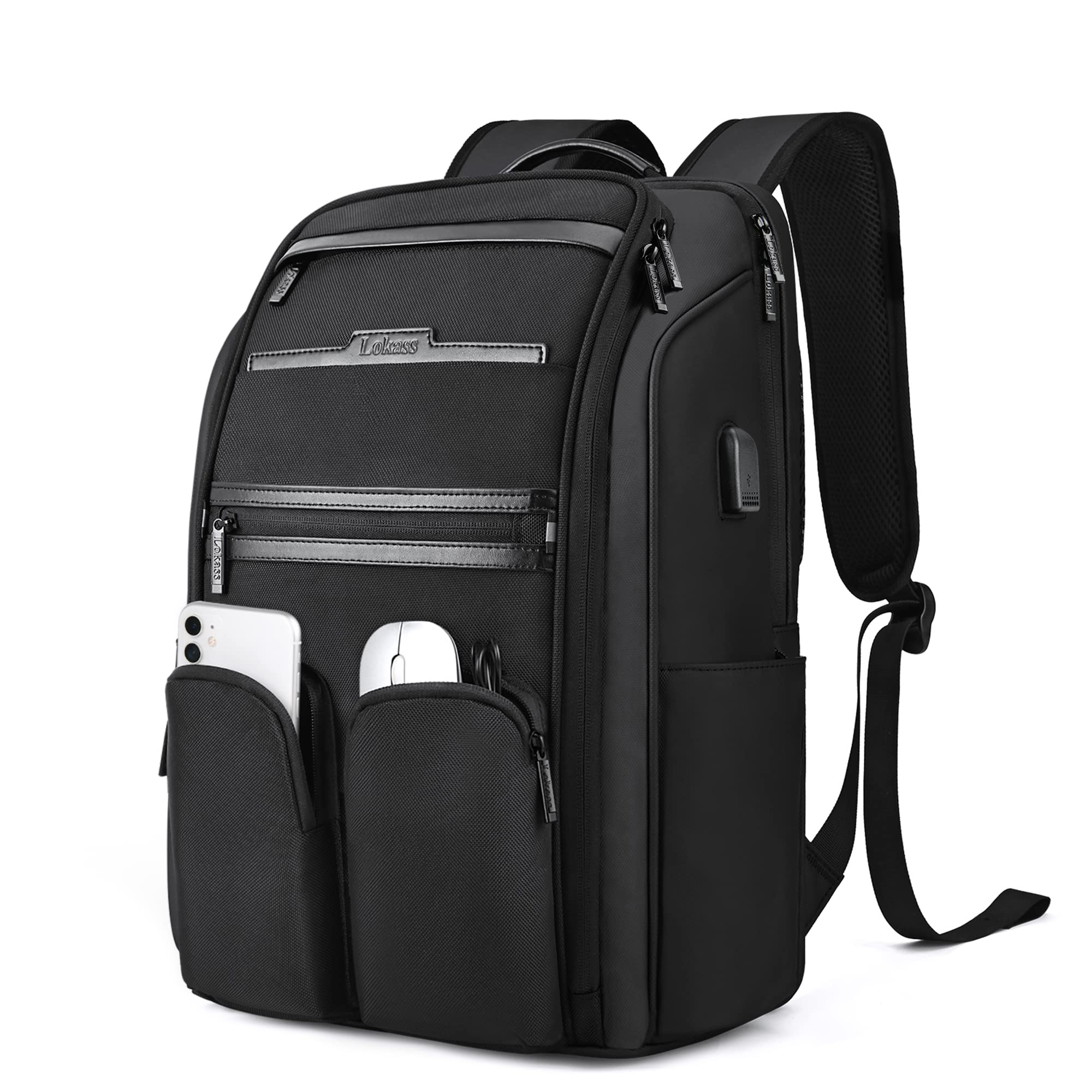 Laptop Backpack for Men & Women, Black Work Computer Backpack Fit up to 17.3 Inch Laptop with USB Charging Port Waterproof Backpacks Business Travel Back Pack College School Bookbag for Students
