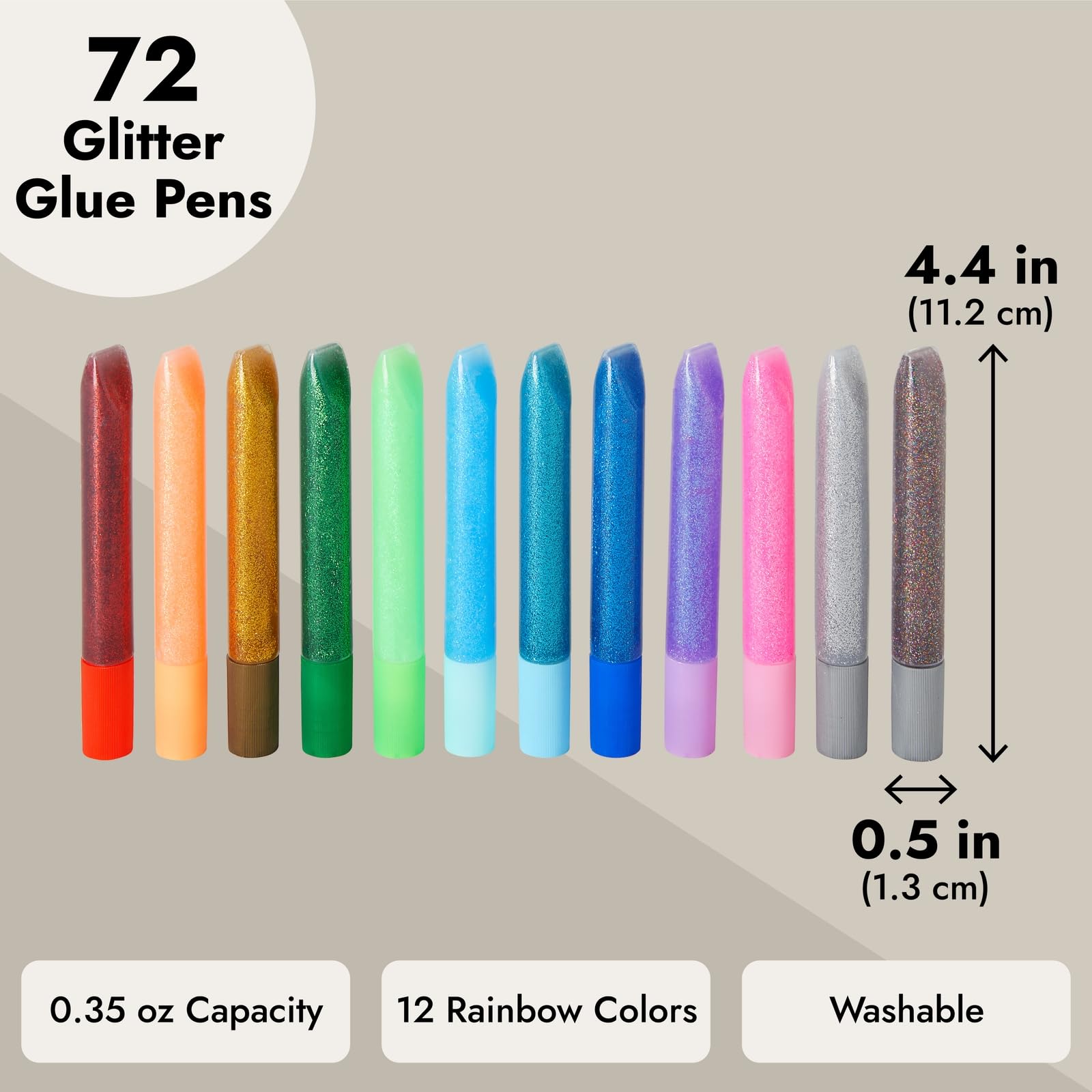 72 Pack Glitter Glue Pens, Rainbow Glue Stick Set for Arts and Crafts Projects, Slime Supplies, Scrapbooking, Cards, 0.35 Oz (12 Colors)