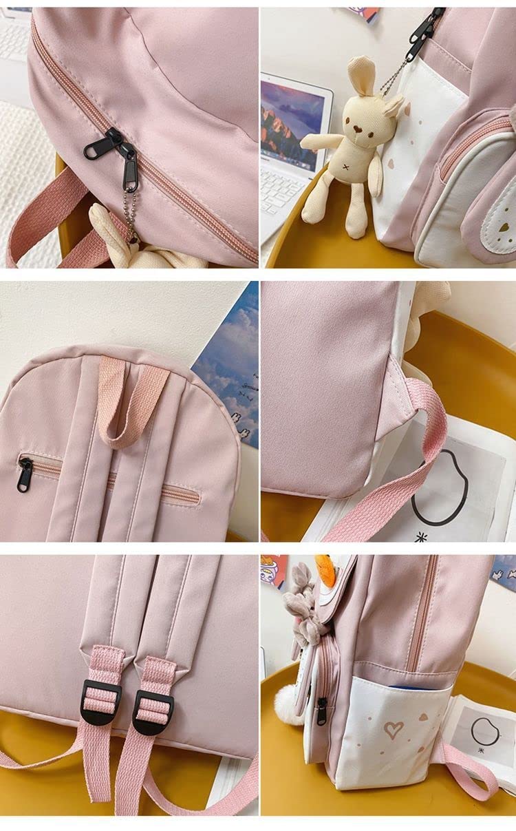 YUESUO Kawaii Large Backpack with Cute Bunny Ear Backpack Pendant Pins for Teen Girl Student School Bag Bookbag Satchel Laptop (Pink,Large)