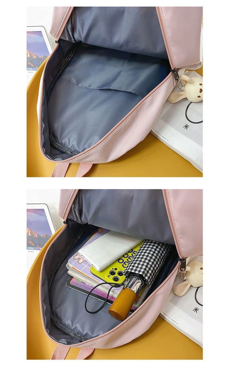 YUESUO Kawaii Large Backpack with Cute Bunny Ear Backpack Pendant Pins for Teen Girl Student School Bag Bookbag Satchel Laptop (Pink,Large)
